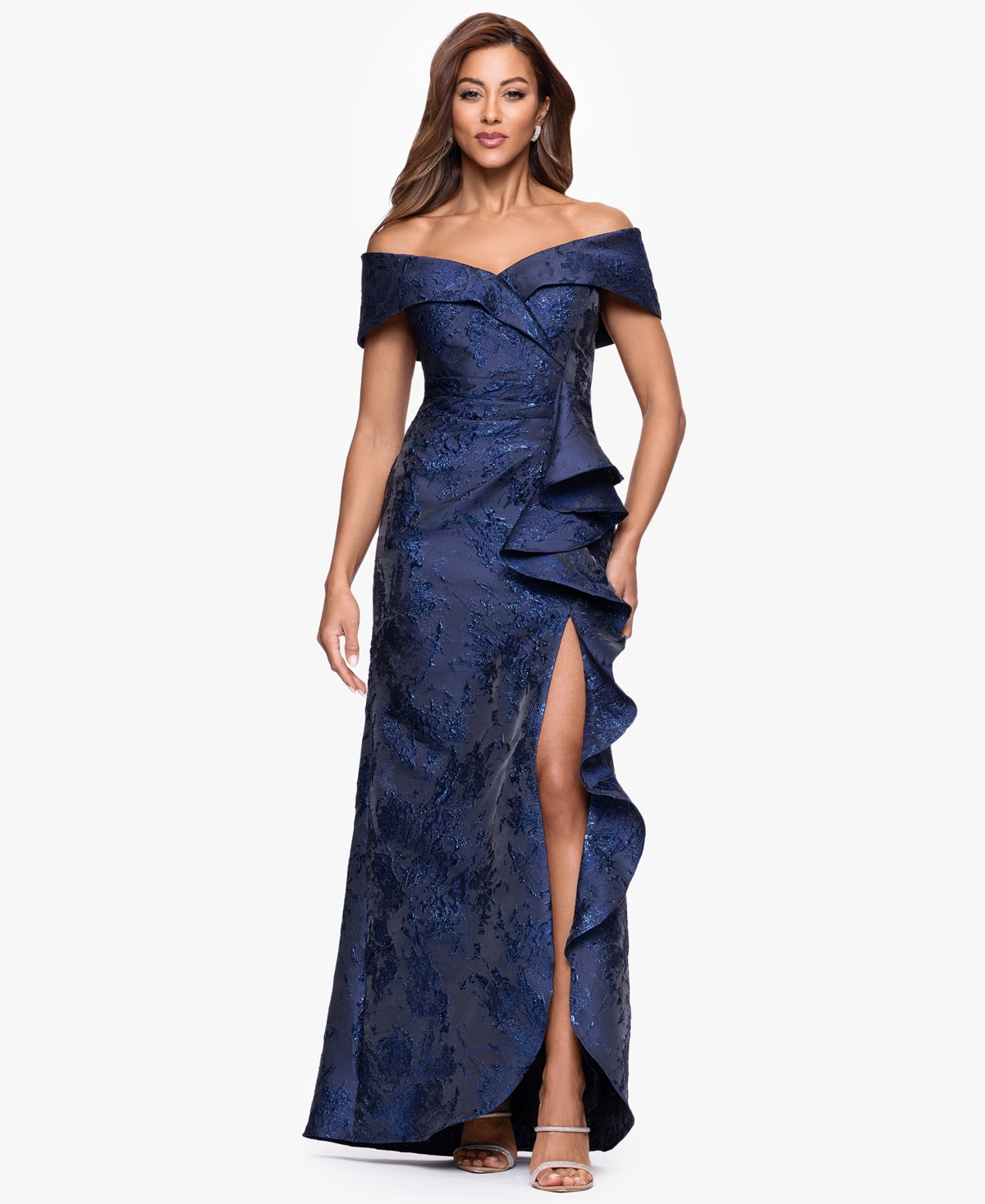 Click here for Xscape Womens Jacquard Long Fit & Flare Dress - Na... prices