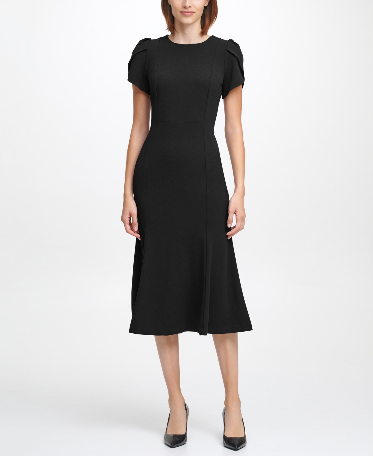 Click here for Calvin Klein Womens Short-Sleeve Midi Dress - Blac... prices
