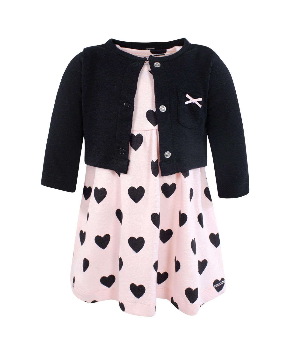 Hudson Baby Baby Girls Hudson Lightweight Cotton Dress and Cardigan Set - Pink black heart
