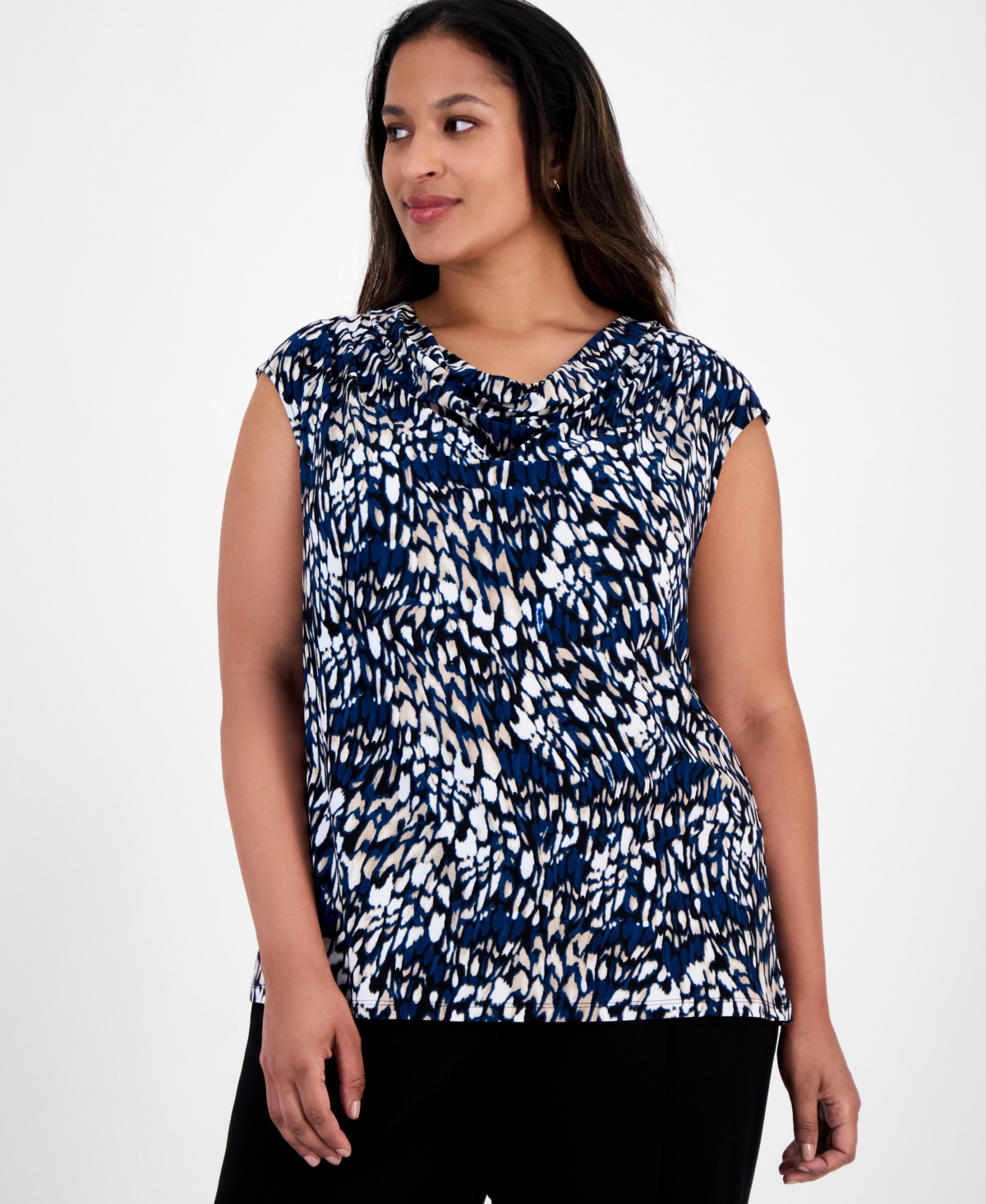 Click here for Anne Klein Plus Size Printed Cowl-Neck Extended-Sh... prices