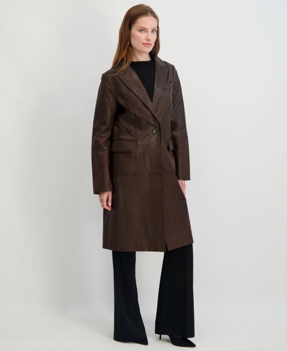 Click here for Tahari Womens Buttoned Leather Trench Coat - Choco... prices