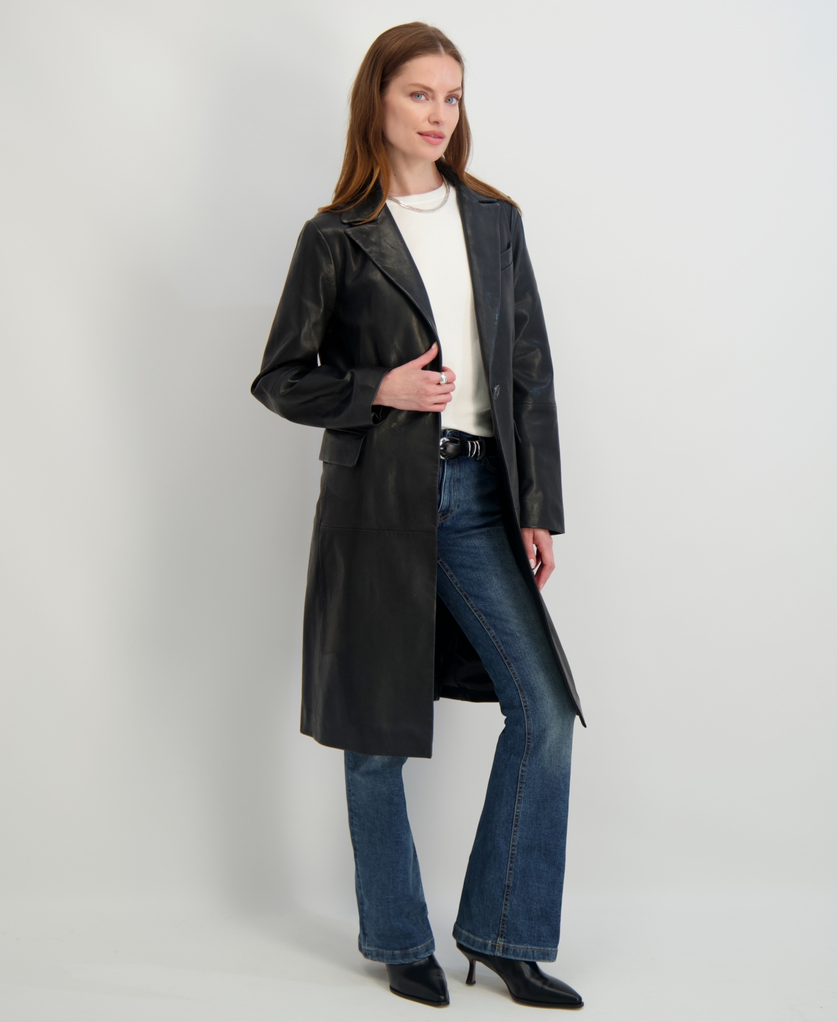 Click here for Tahari Womens Buttoned Leather Trench Coat - Black prices