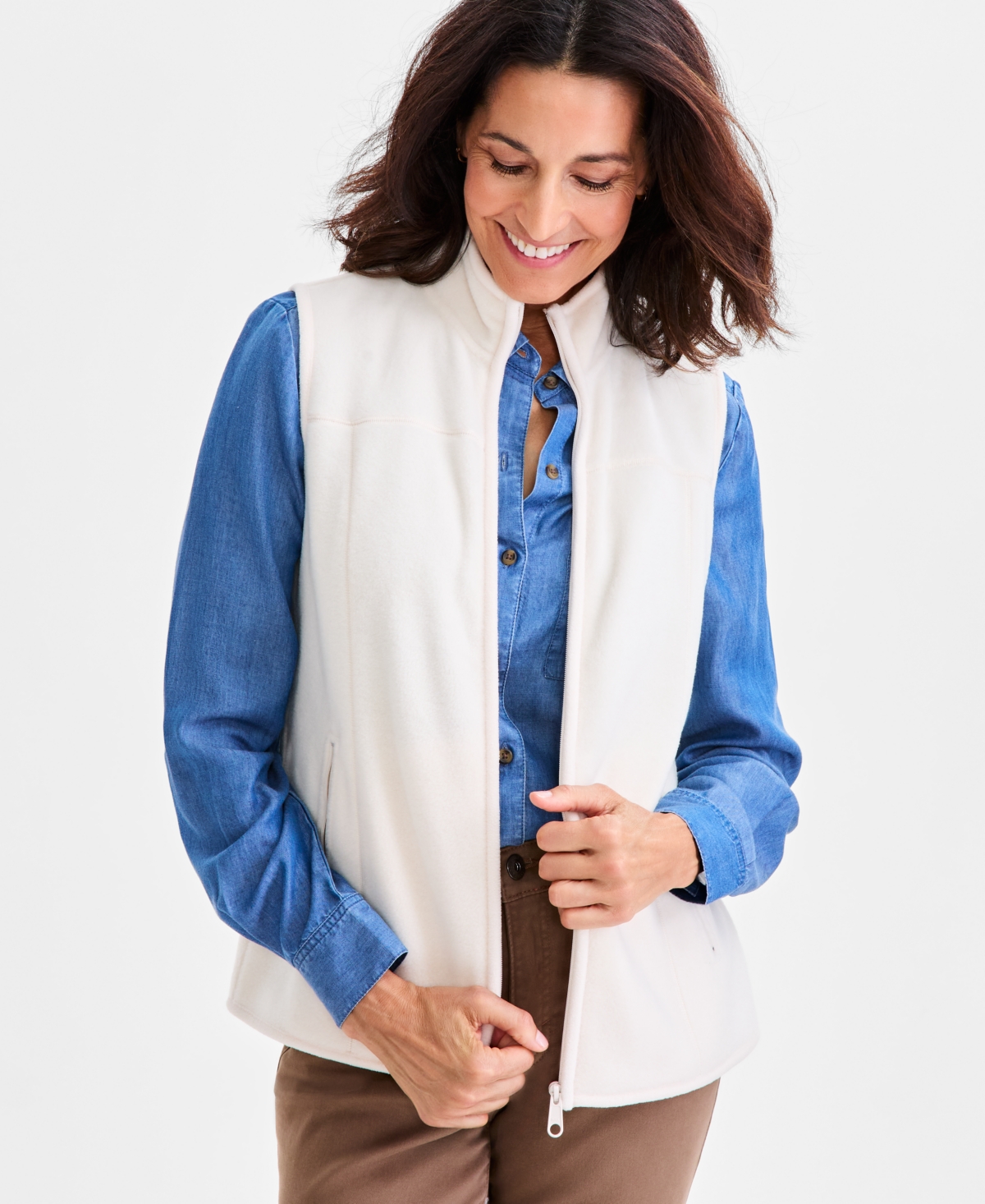 Click here for Style & Co Womens Zip-Front Polar Fleece Vest  Cre... prices