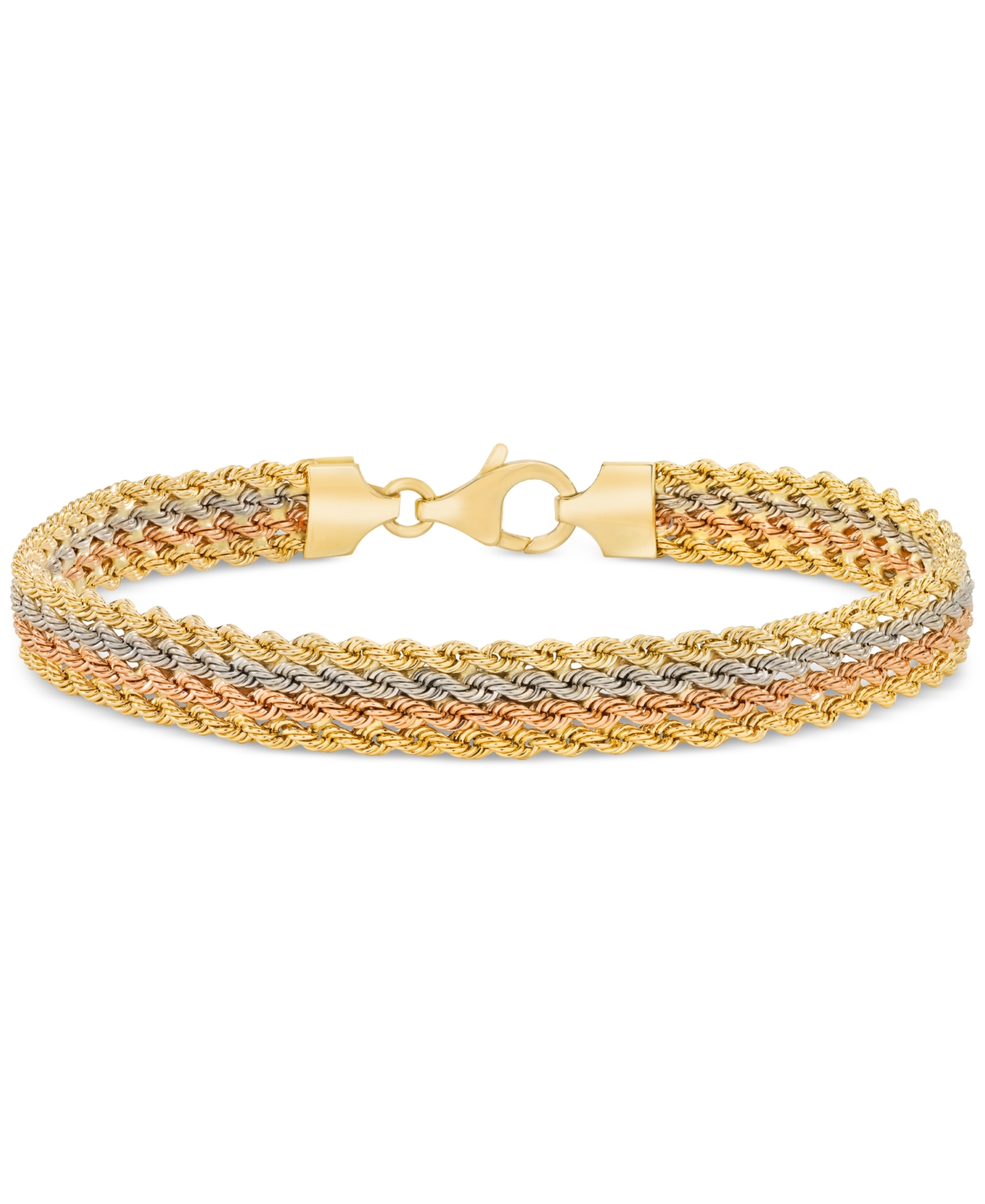 Click here for Four-Row Rope Link Chain Bracelet in 14k Tricolor... prices