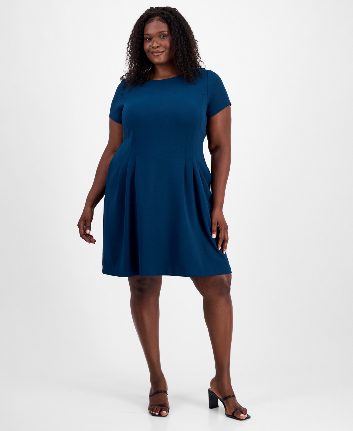 Click here for Connected Plus Size Pleated Fit & Flare Dress - Dm... prices
