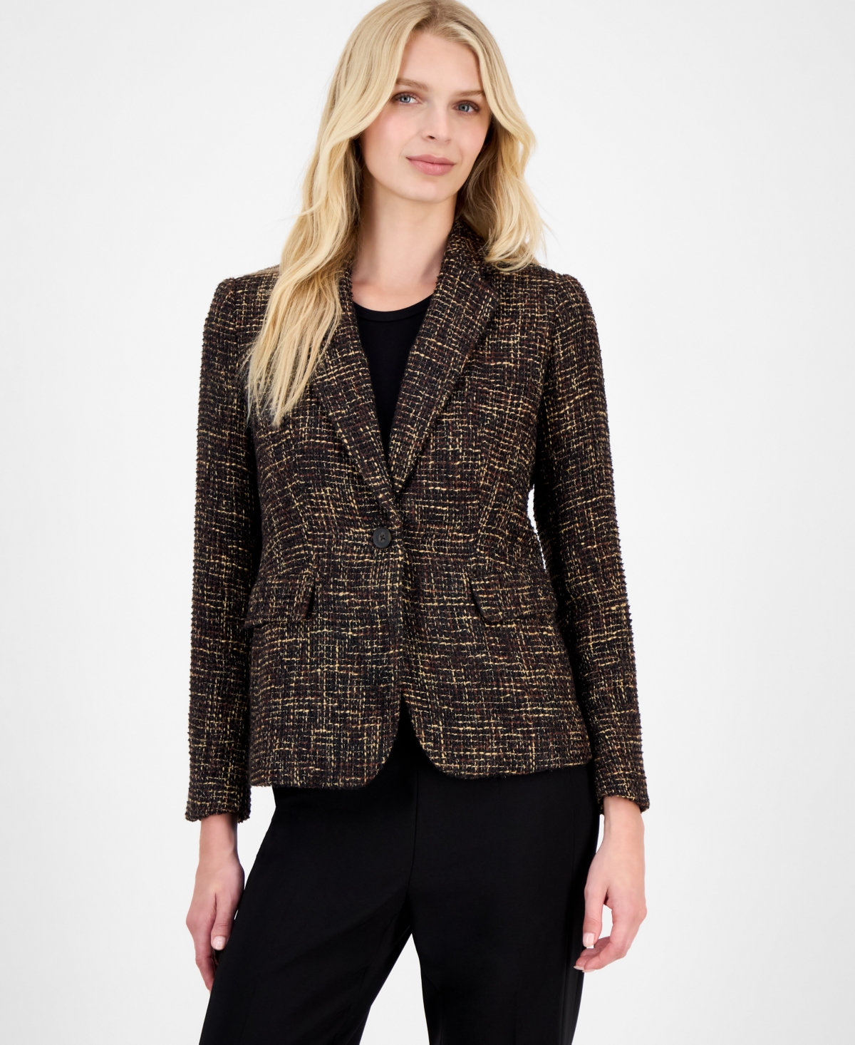 Click here for Anne Klein Womens Tweed Notch-Collar One-Button Ja... prices