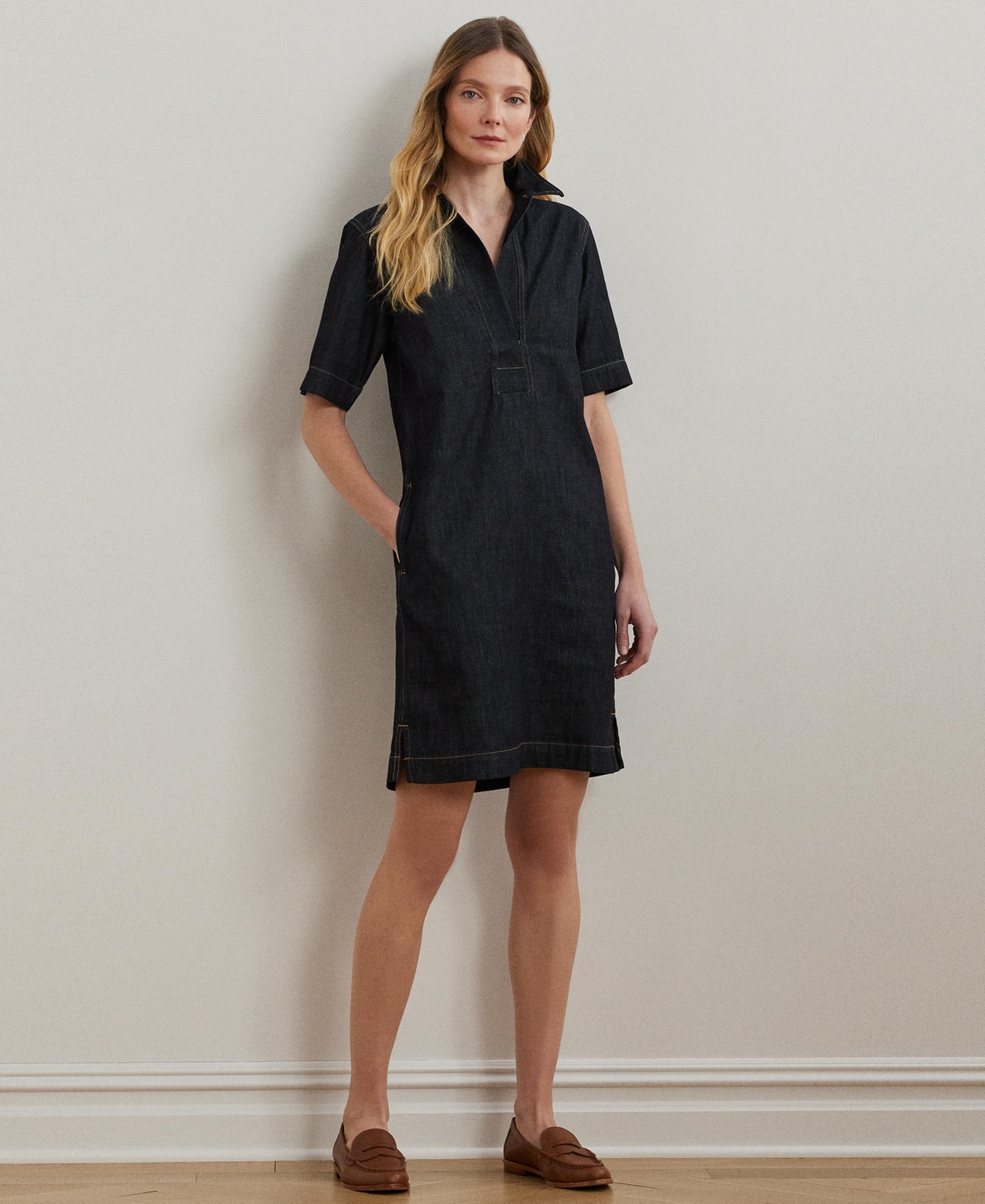 Click here for Lauren Ralph Lauren Denim Cotton Shift Dress - Nav... prices