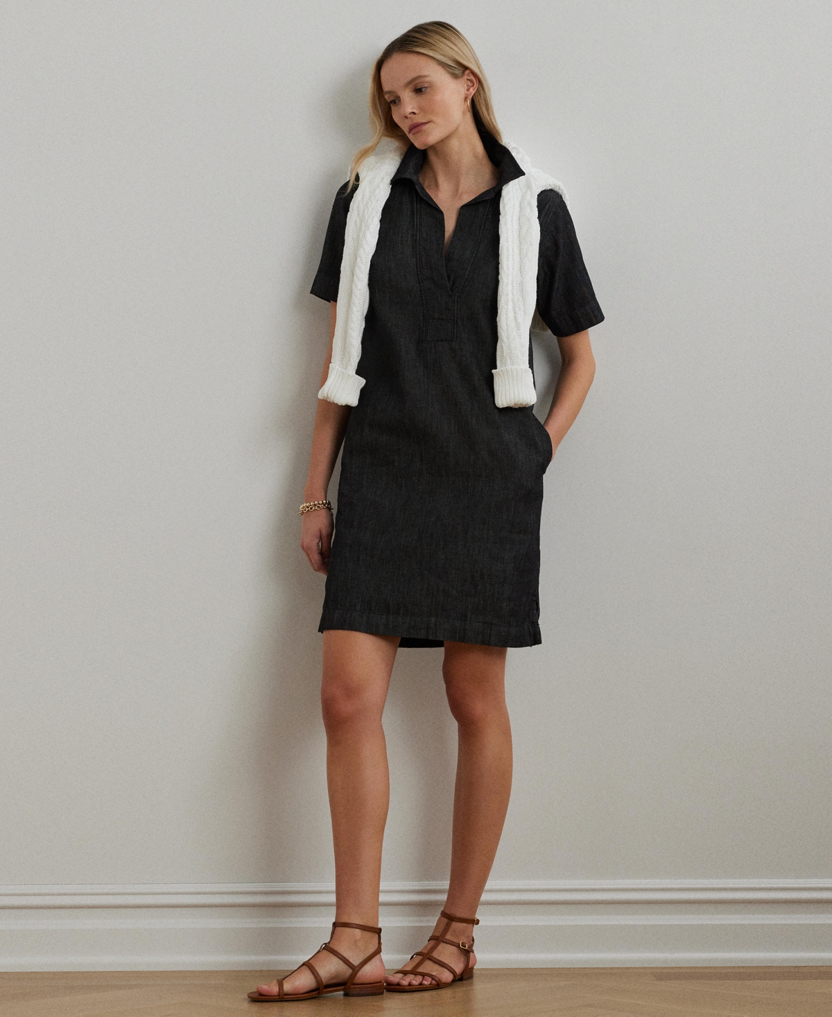 Click here for Lauren Ralph Lauren Denim Cotton Shift Dress - Nig... prices