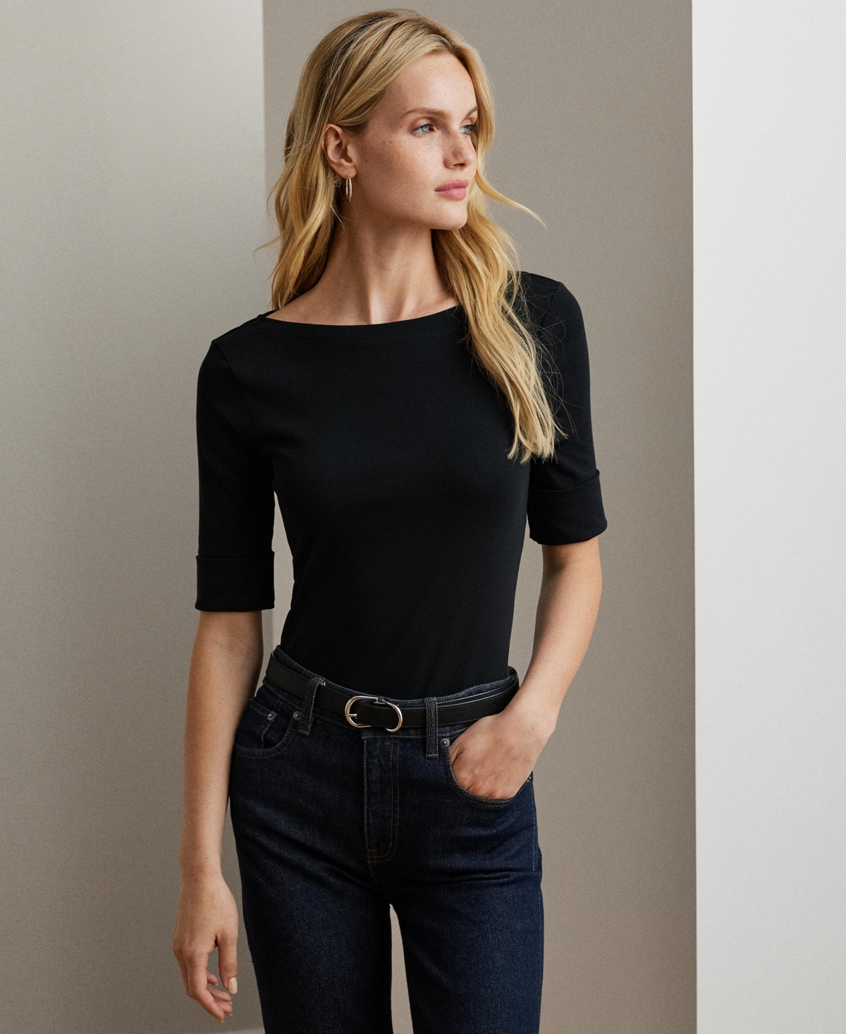 Lauren Ralph Lauren Stretch Boatneck Top - Polo Black