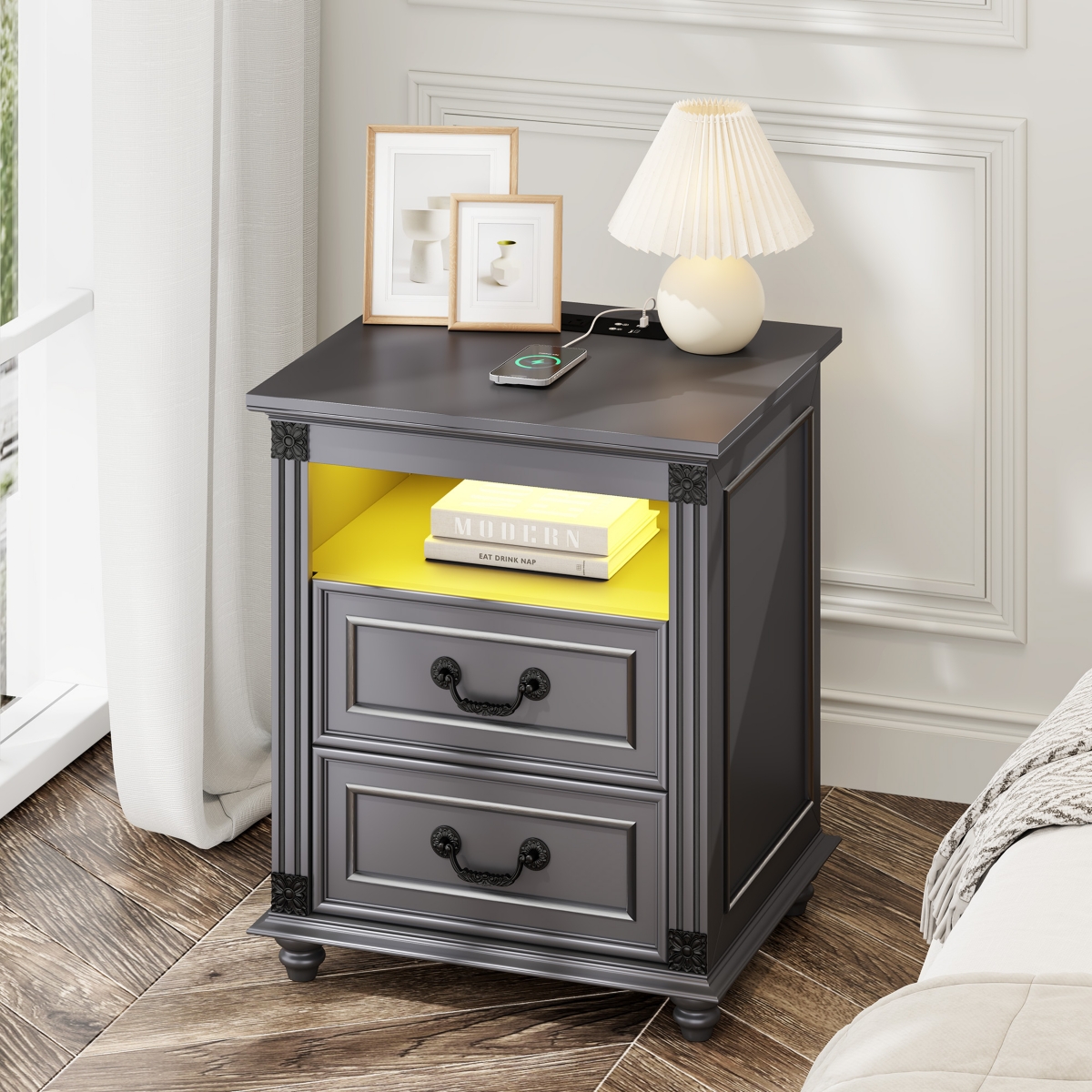 Click here for Vlsrka Nightstand with Charging Station  3-Color L... prices