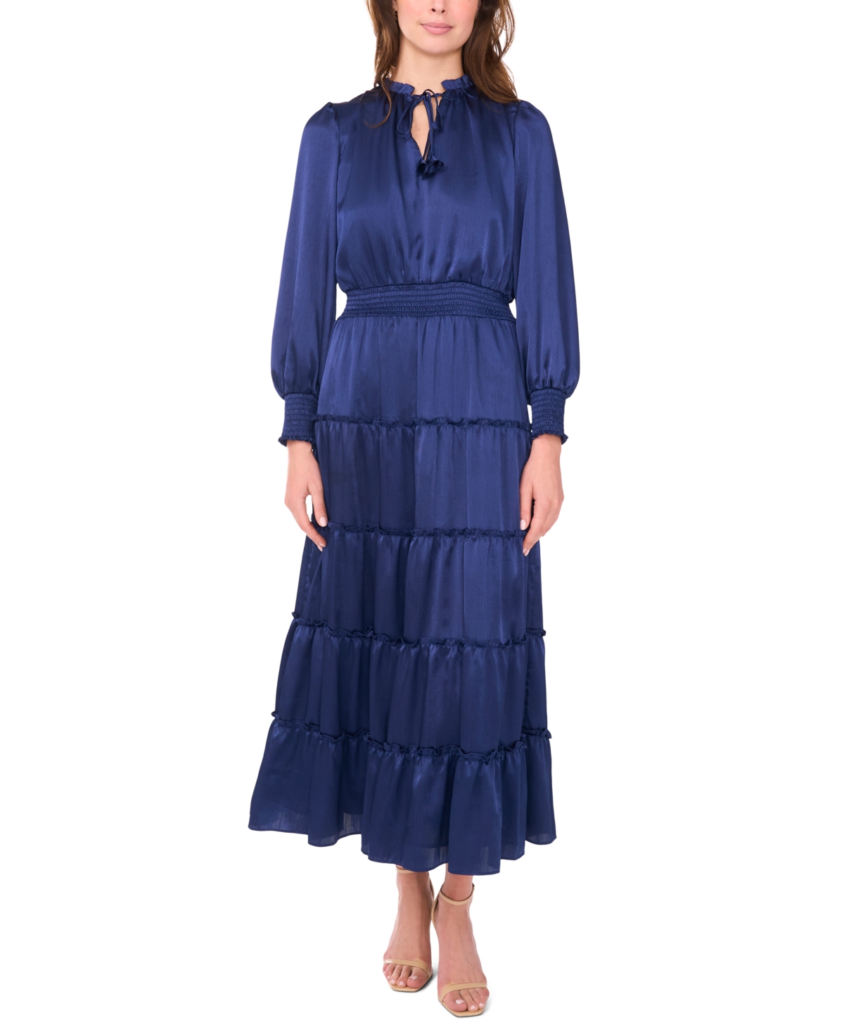 Click here for Msk Womens Long-Sleeve Tie-Neck Smocked-Waist Tier... prices