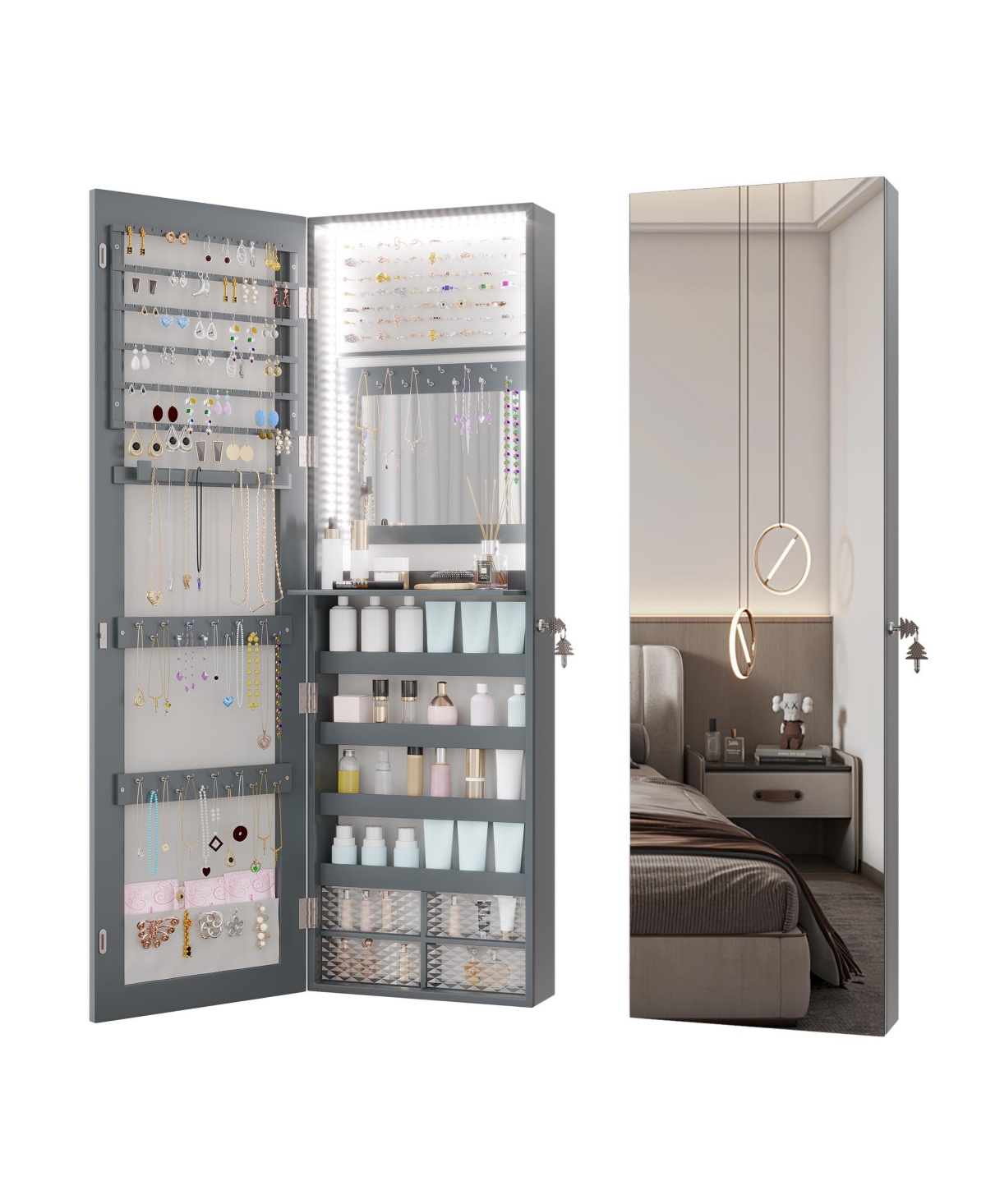 Click here for Vlsrka Wall/Door Mounted Led Jewelry Storage Mirro... prices