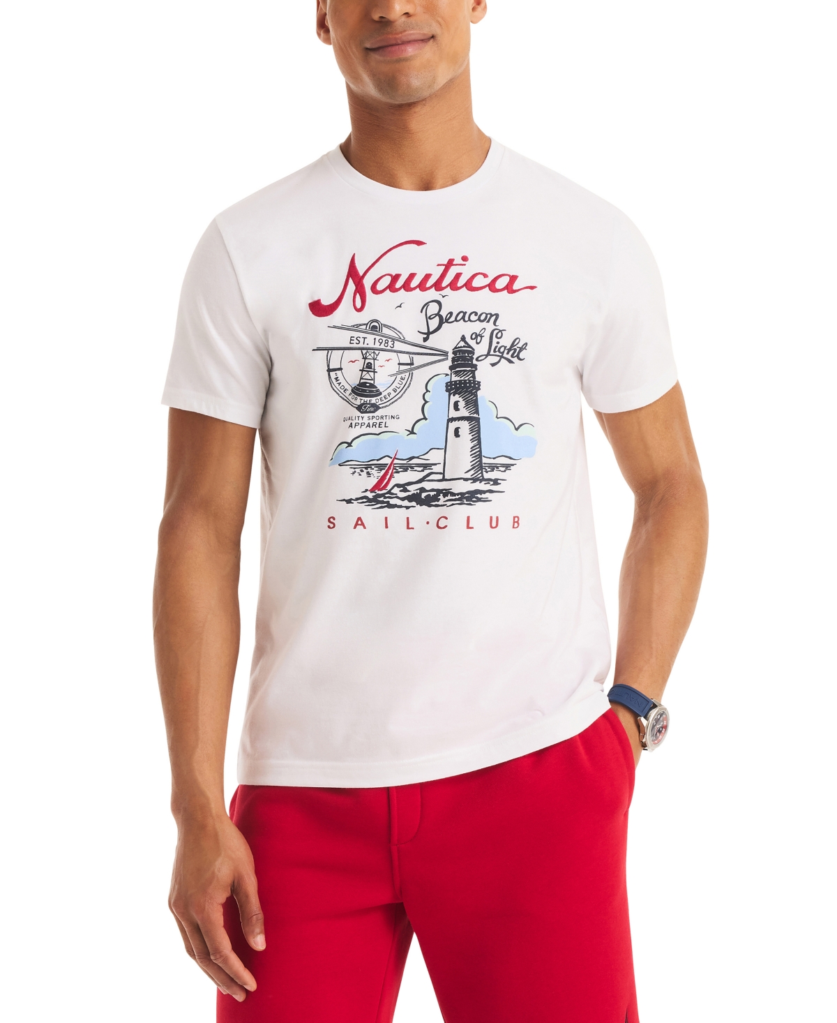 Click here for Nautica Mens Short Sleeve Beacon of Light Graphic... prices