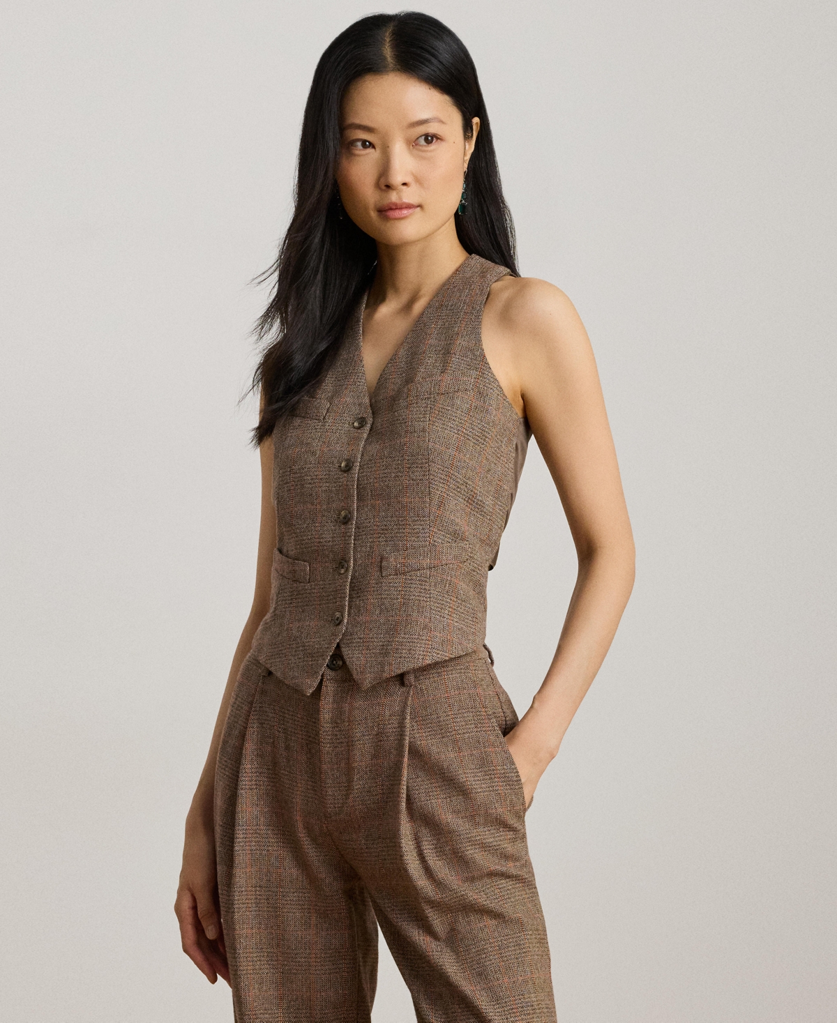 Click here for Lauren Ralph Lauren Womens Glen Plaid Wool-Blend V... prices