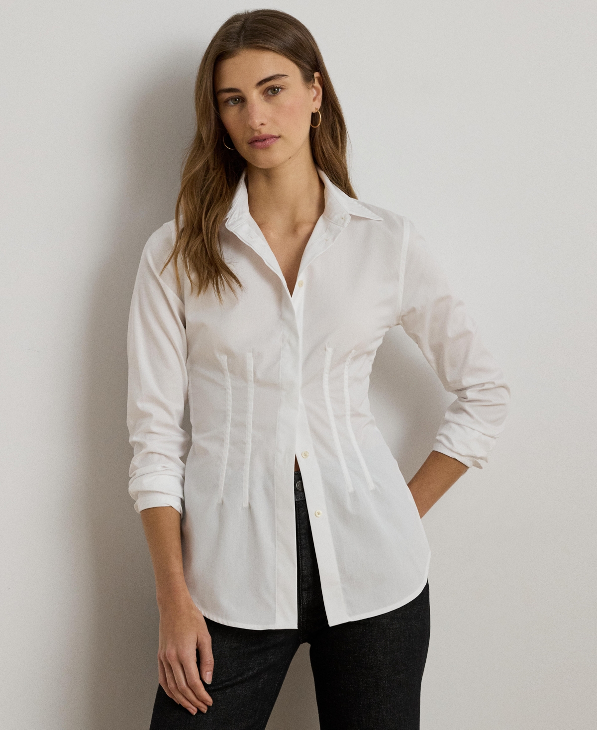 Lauren Ralph Lauren Womens Cotton Broadcloth Shirt - White