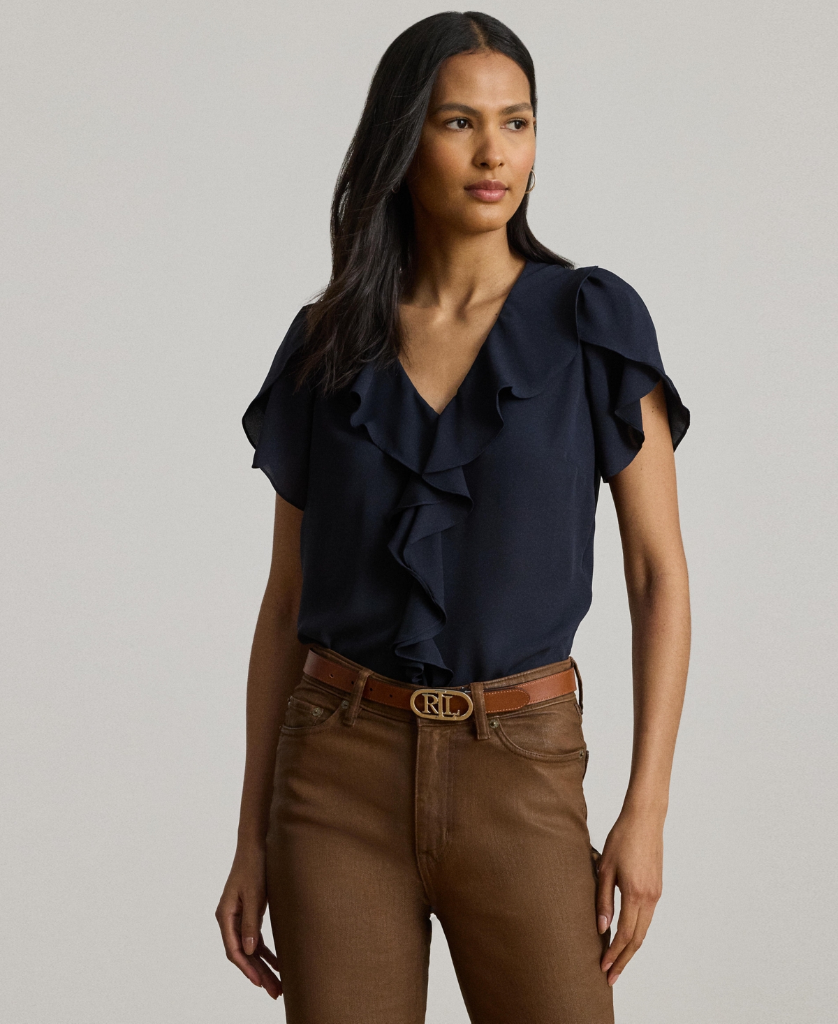 Click here for Lauren Ralph Lauren Womens Ruffle-Trim Georgette B... prices