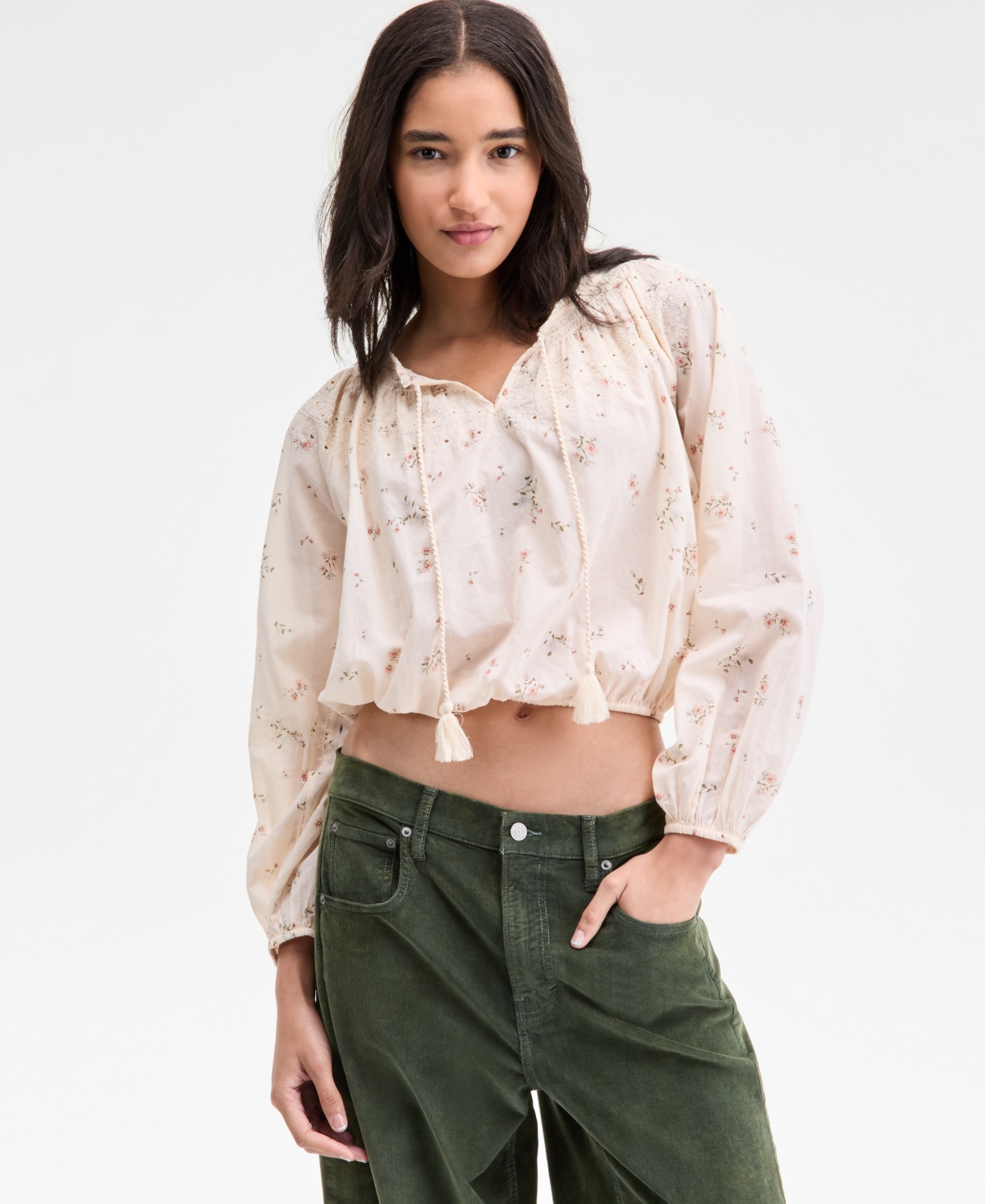 Click here for Lucky Brand Womens Embroidered Smocked Peasant Top... prices