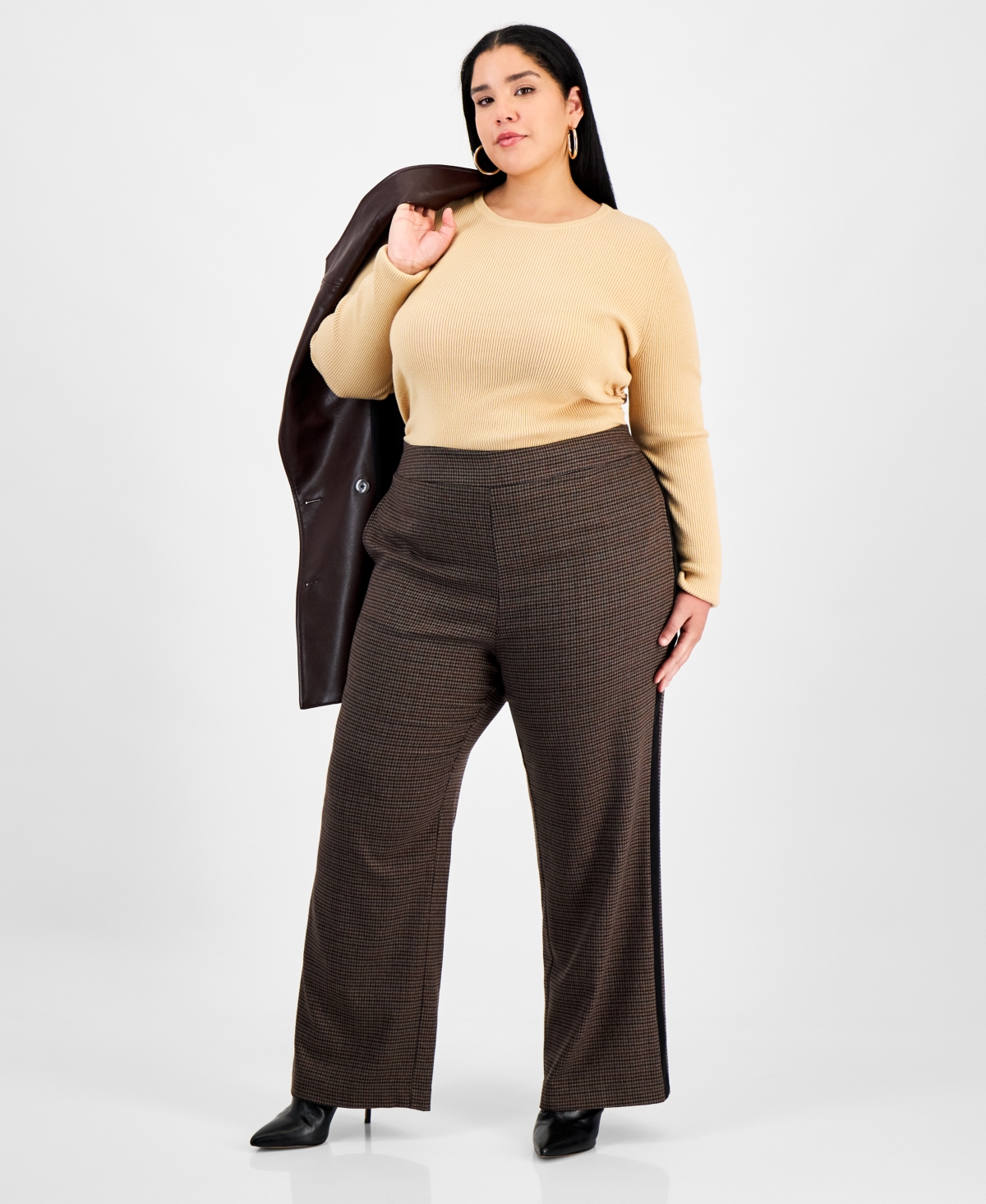 Click here for Bar Iii Trendy Plus Size Herringbone High Rise Wid... prices