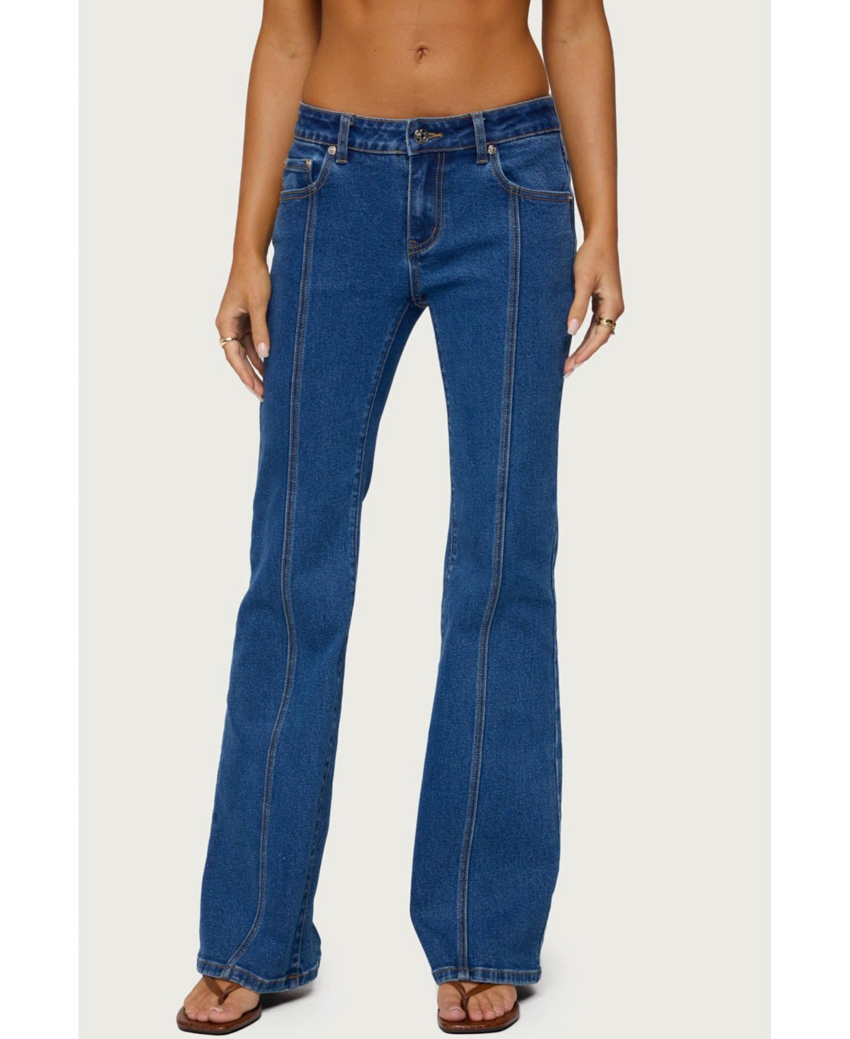 Click here for Edikted Womens Starrie Panel Stitch Low Rise Jeans... prices