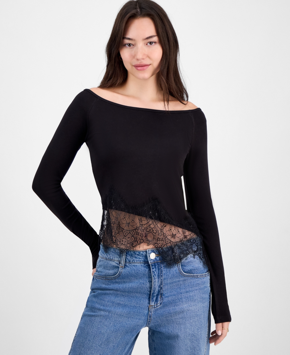 Click here for Just Polly Juniors Asymmetric-Lace Boat-Neck Long-... prices