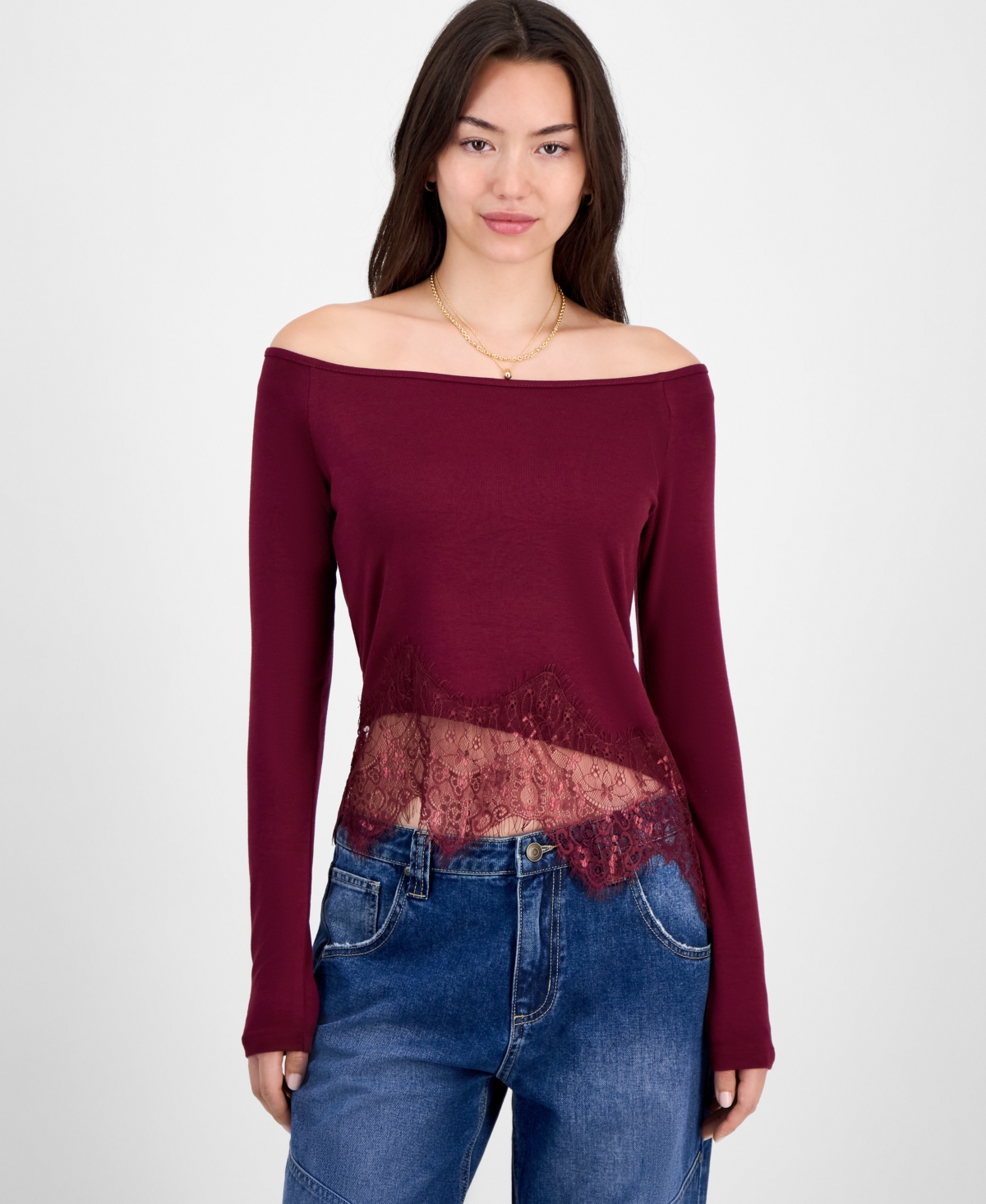 Click here for Just Polly Juniors Asymmetric-Lace Boat-Neck Long-... prices