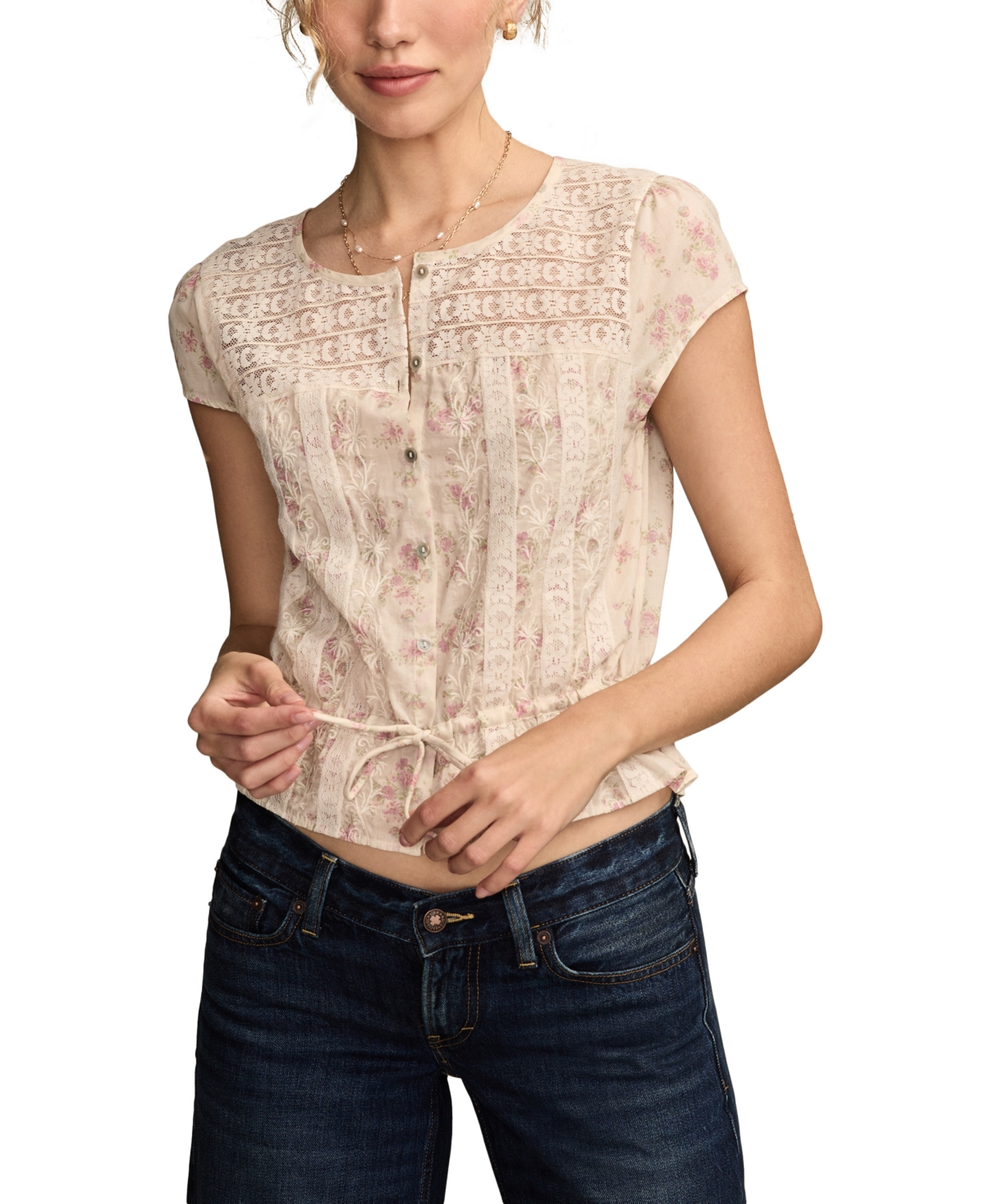 Click here for Lucky Brand Womens Round-Neck Button-Front Tie Cot... prices