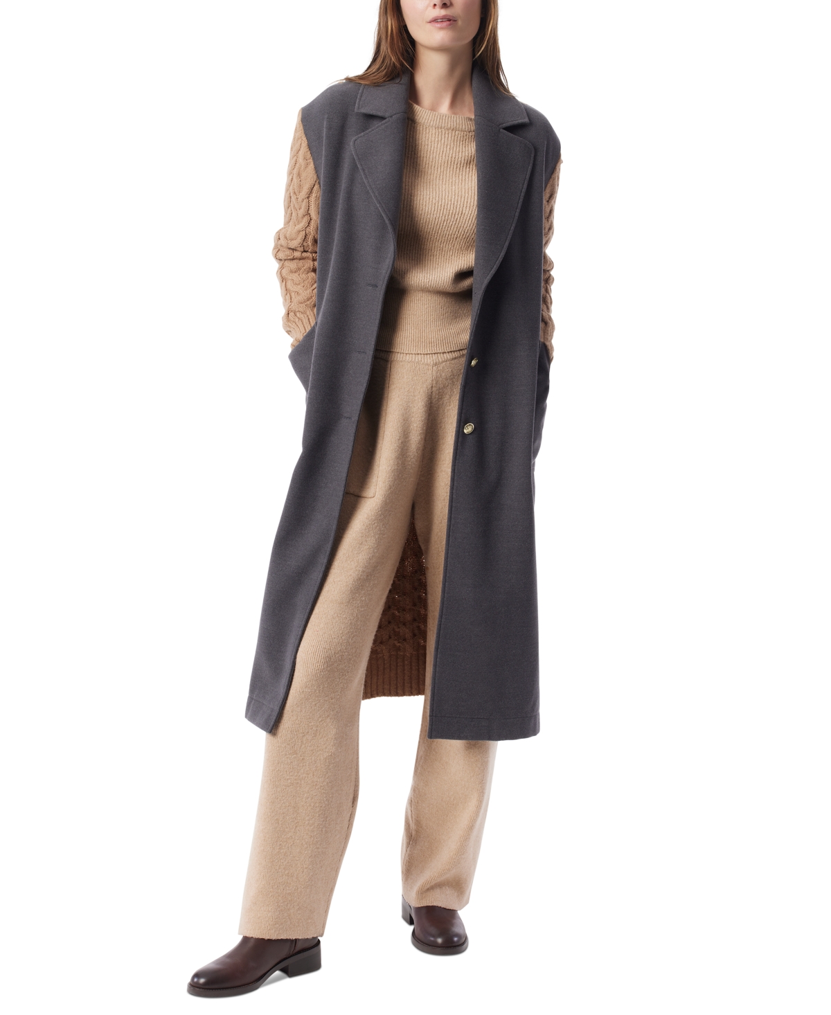 Click here for Dee Ocleppo Womens Adara Mixed-Media Coat - Dark H... prices