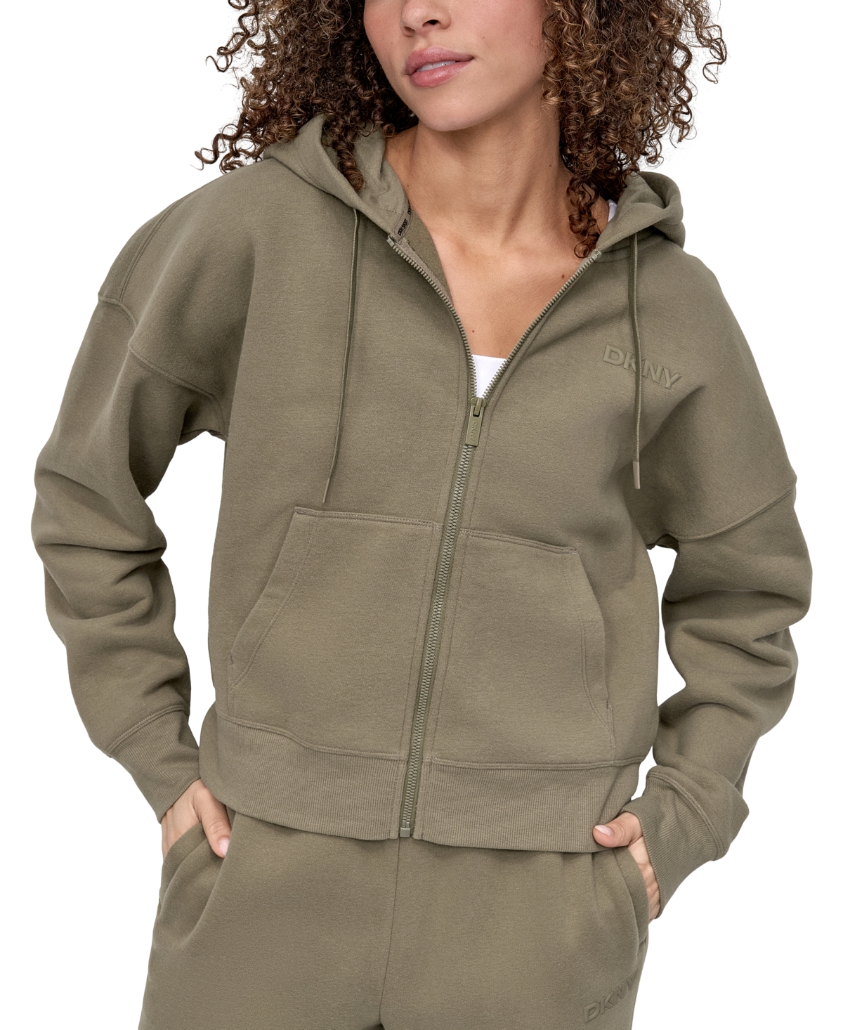 Click here for Dkny Womens Silicone Logo Full-Zip Hoodie - Utilit... prices