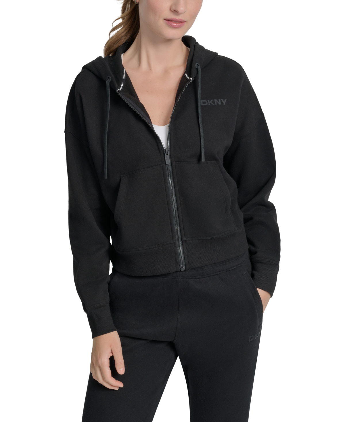 Click here for Dkny Womens Silicone Logo Full-Zip Hoodie - Black prices