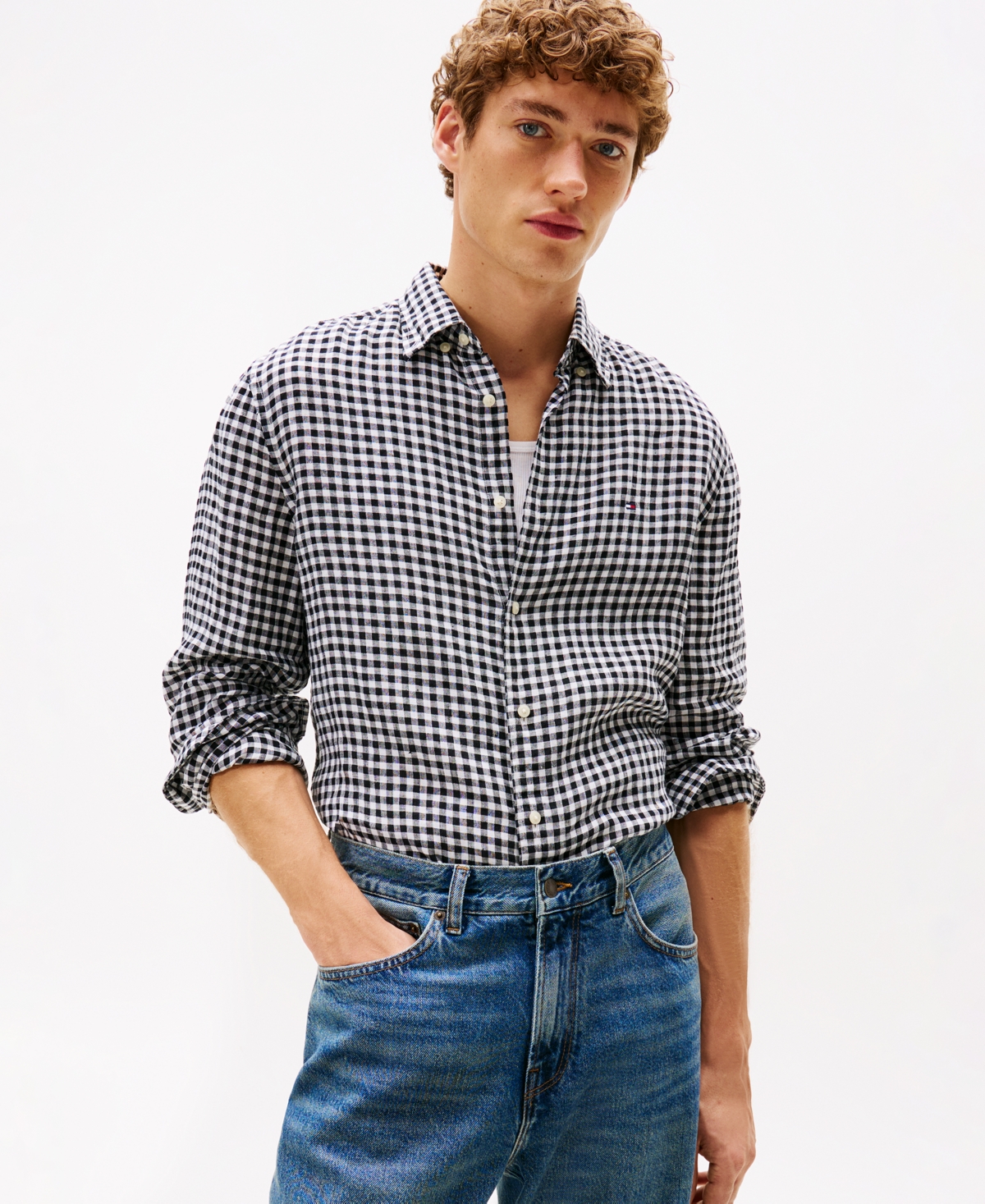 Click here for Tommy Hilfiger Mens 100 Linen Gingham Button Up Sh... prices