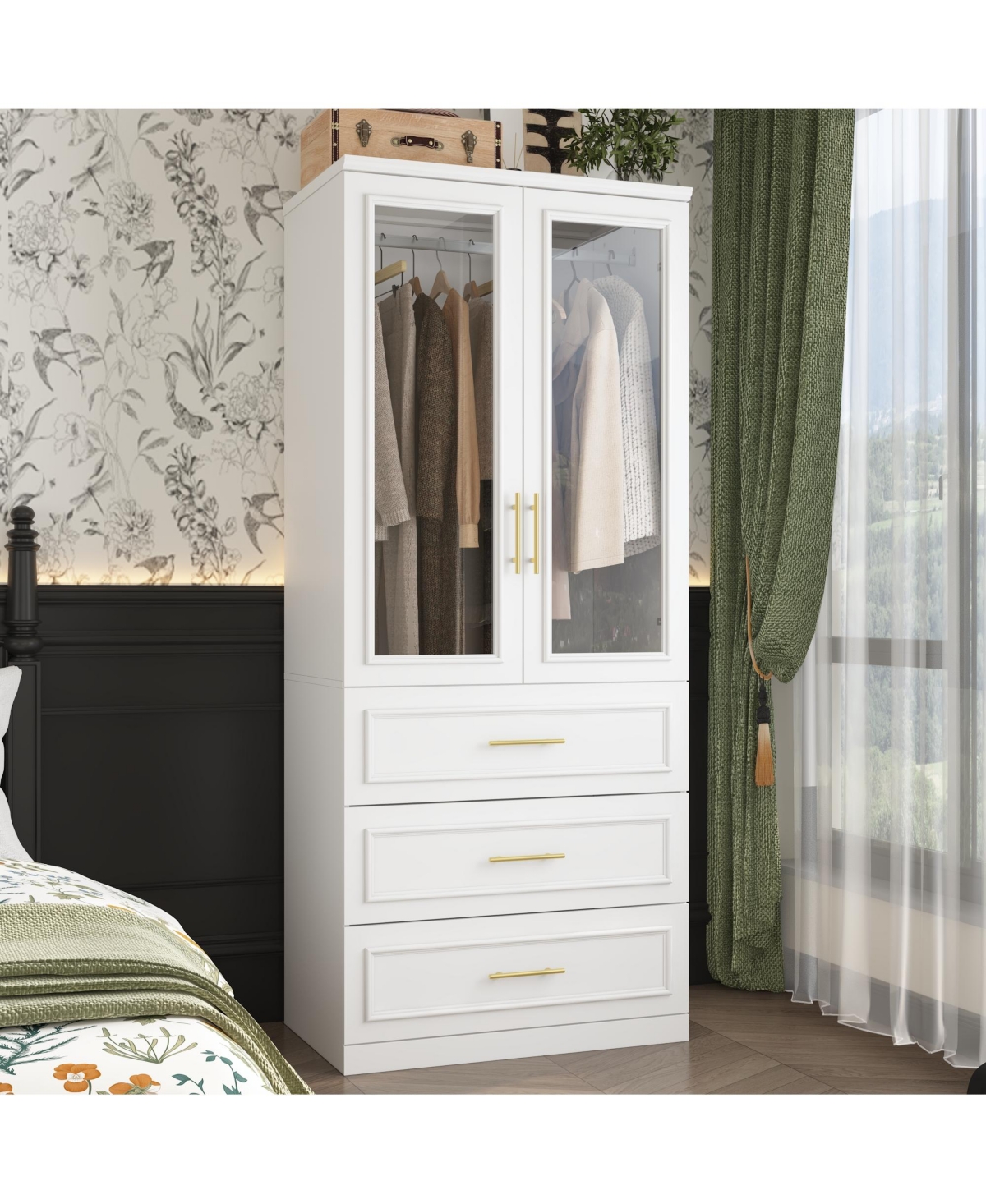 Click here for White 2-door 3-drawer wardrobe with tempered glass... prices