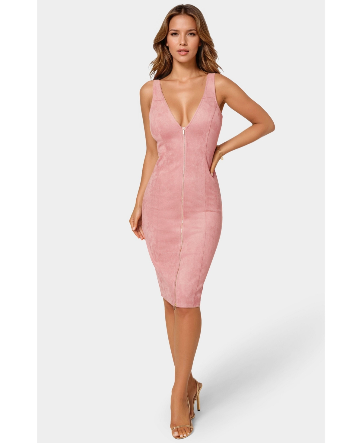 Click here for Bebe Womens Faux Suede Zip Front Pencil Dress - Bl... prices
