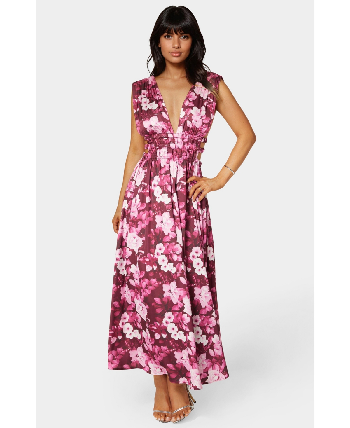 Click here for Bebe Womens Satin V-Neck Cutout Maxi Dress - Merlo... prices