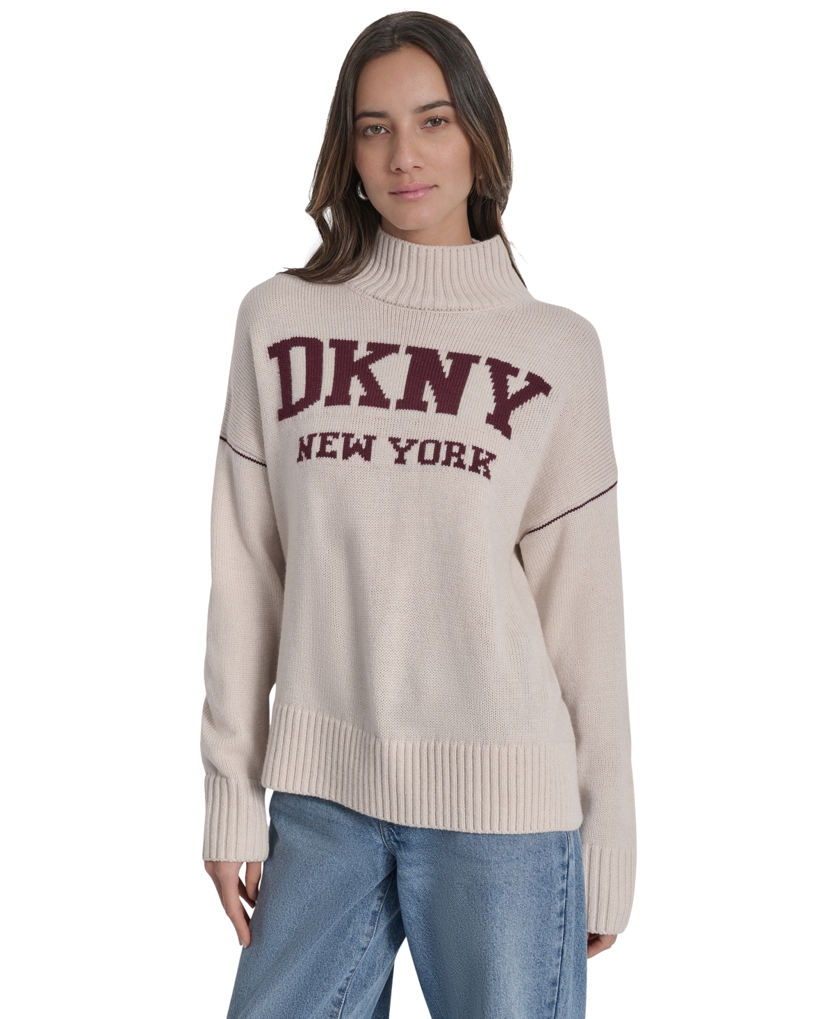 Click here for Dkny Jeans Womens Intarsia Logo Turtleneck Sweater... prices
