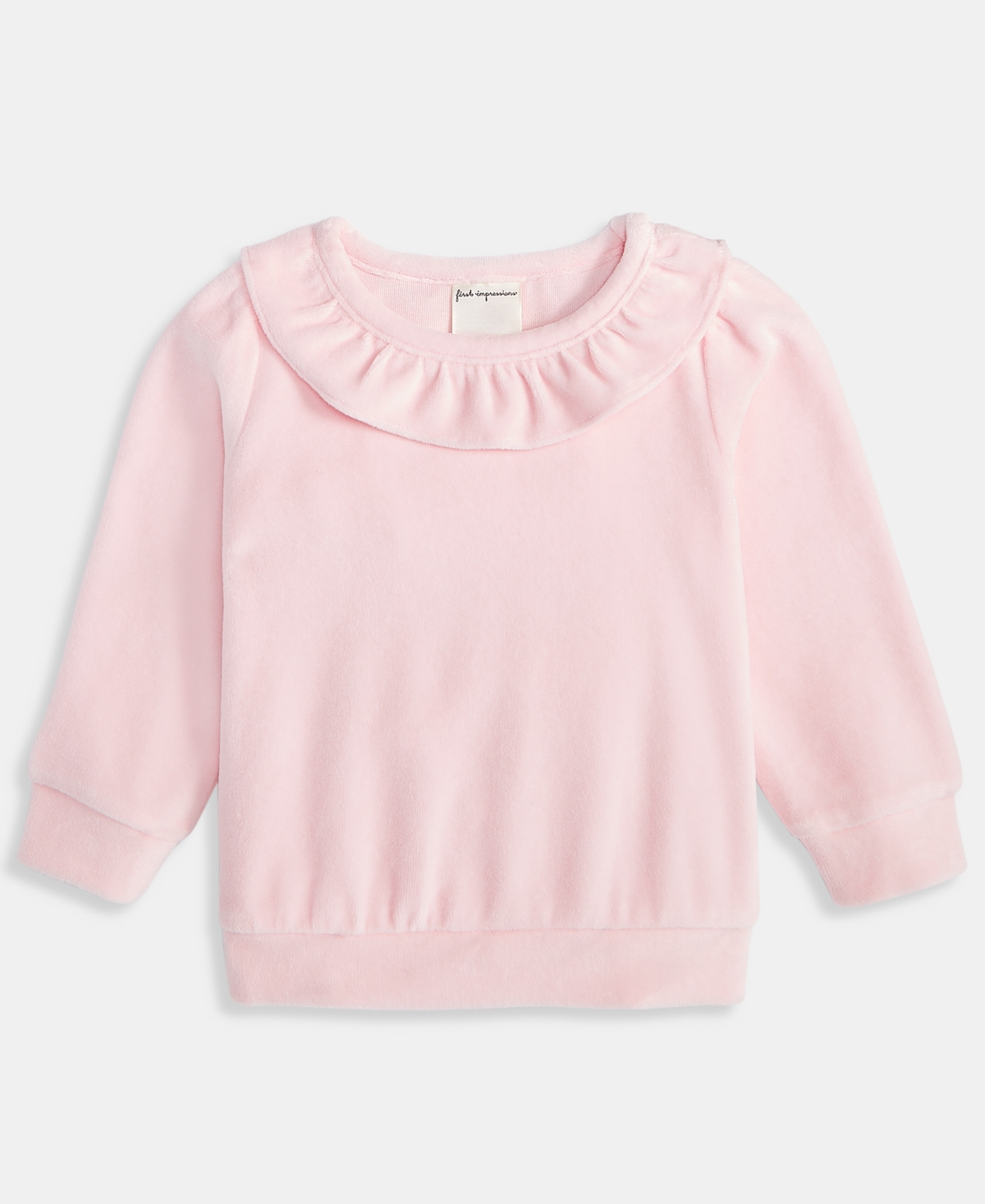 First Impressions Baby Girls Long-Sleeve Ruffle-Neck Velour Top  Macys Exclusive - Pink Polish