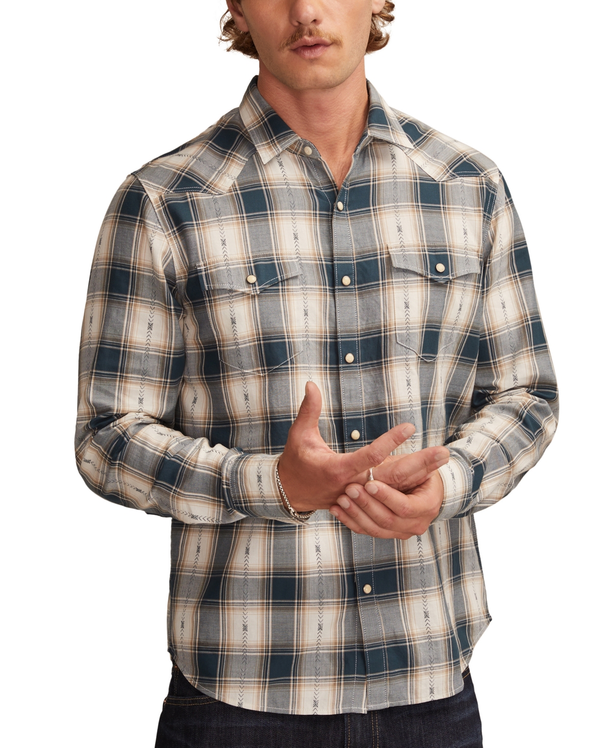 Click here for Lucky Brand Mens Dobby Western Long Sleeve Snap-Fr... prices