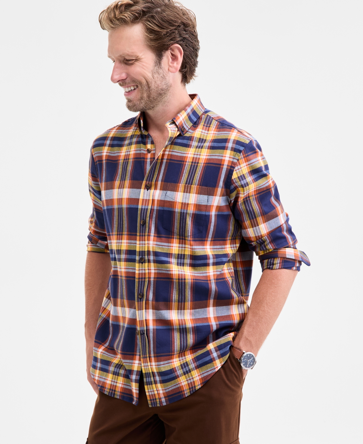 Click here for Club Room Mens Loman Plaid Brushed Cotton Button-D... prices