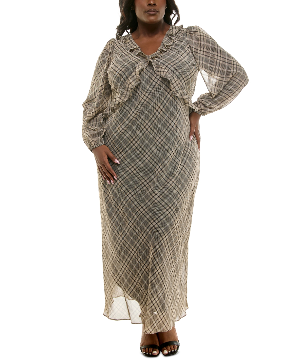 Click here for Taylor Plus Size Chiffon Ruffled V-Neck Maxi Dress... prices