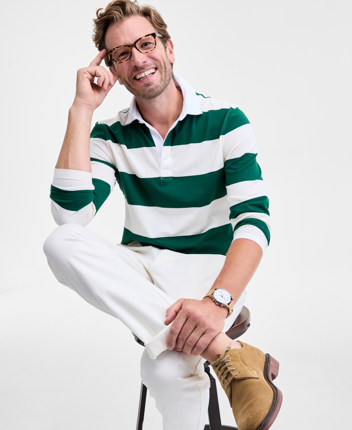 Club Room Mens Wide Stripe Rugby Shirt  Macys Exclusive - Bonsai