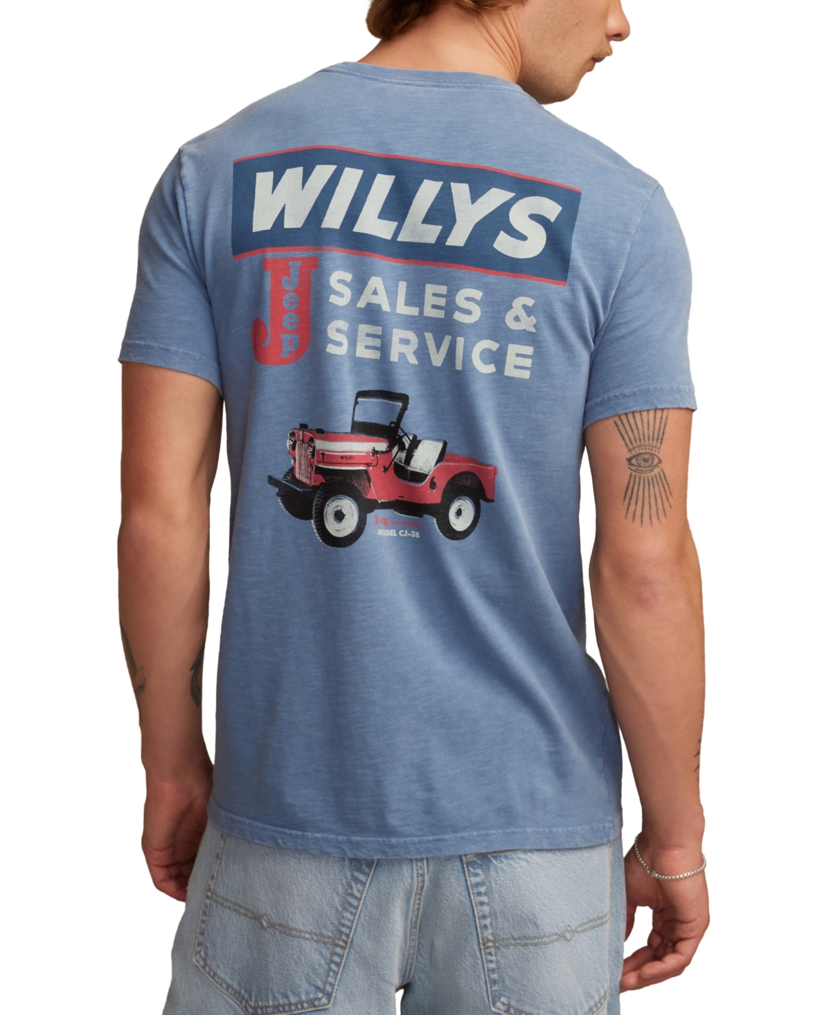 Lucky Brand Mens Short Sleeve Jeep Willys Graphic T-Shirt - Copen Blue