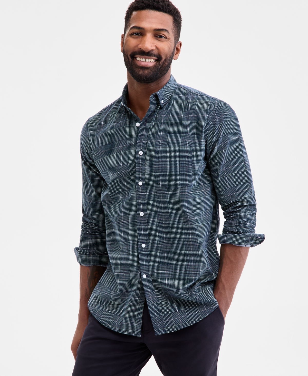 Click here for Club Room Mens Glen Plaid Cotton Corduroy Shirt  M... prices