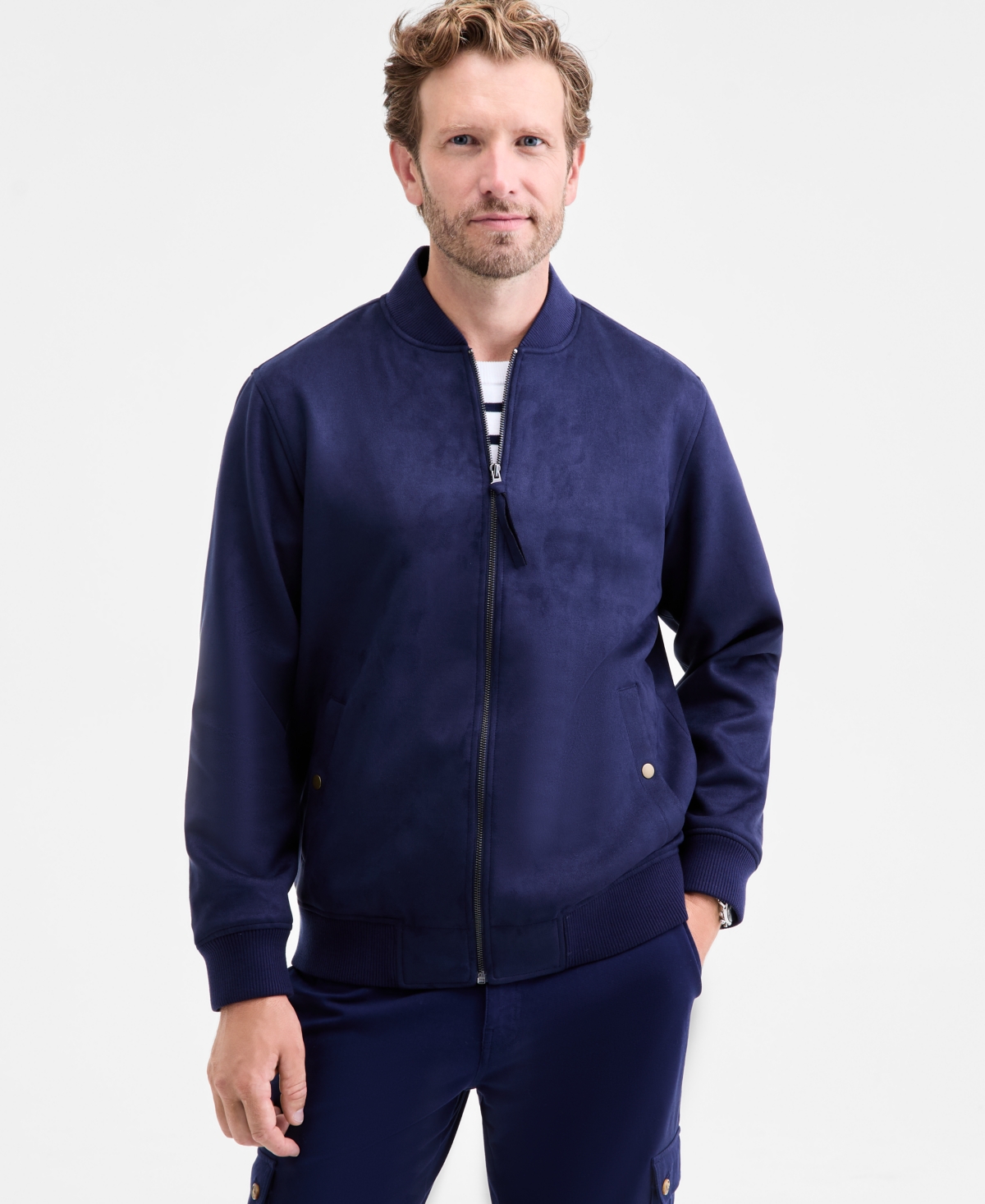 Click here for Club Room Mens Faux-Suede Baseball Collar Jacket... prices