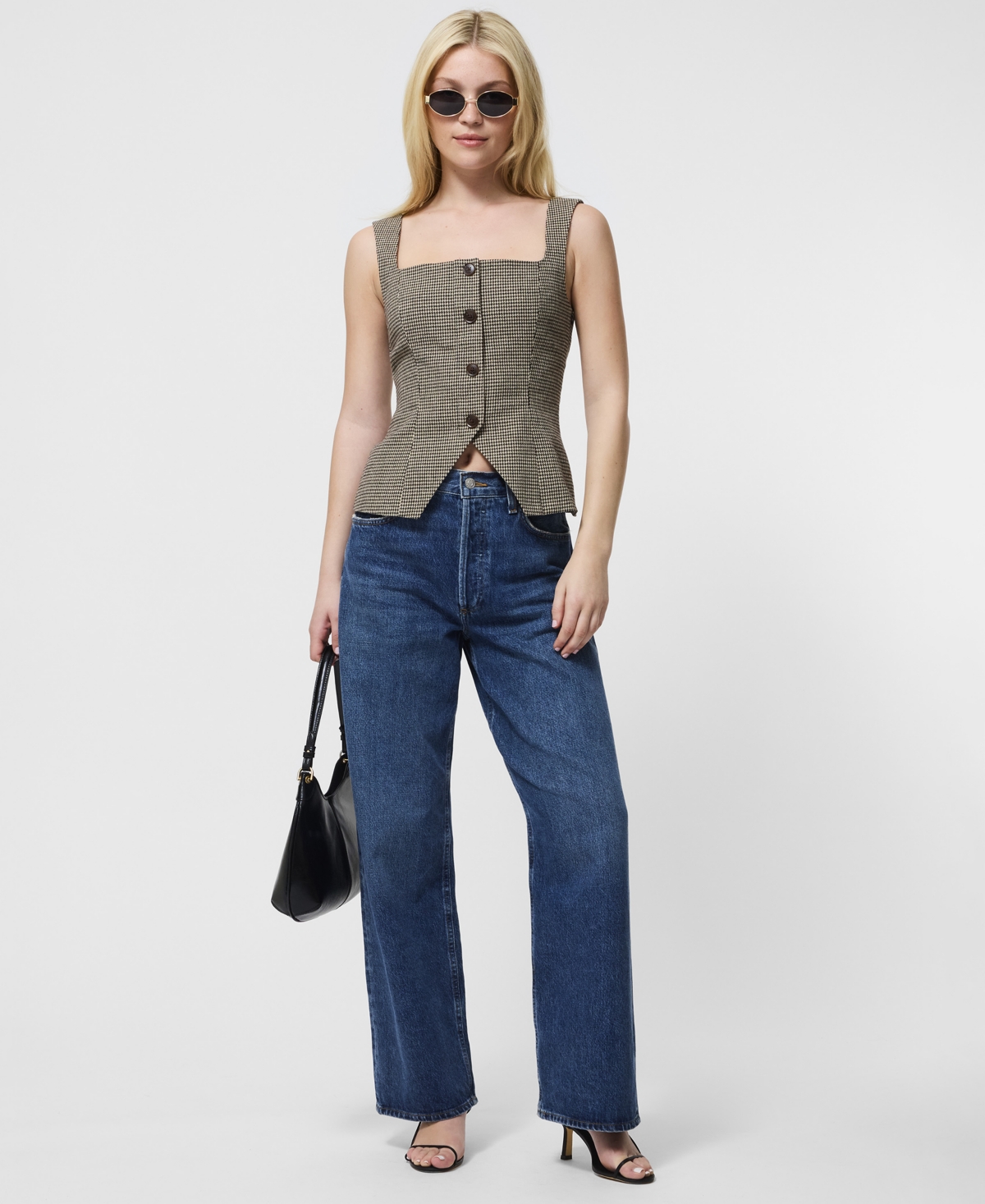 Click here for French Connection Womens Houndstooth Square-Neck T... prices