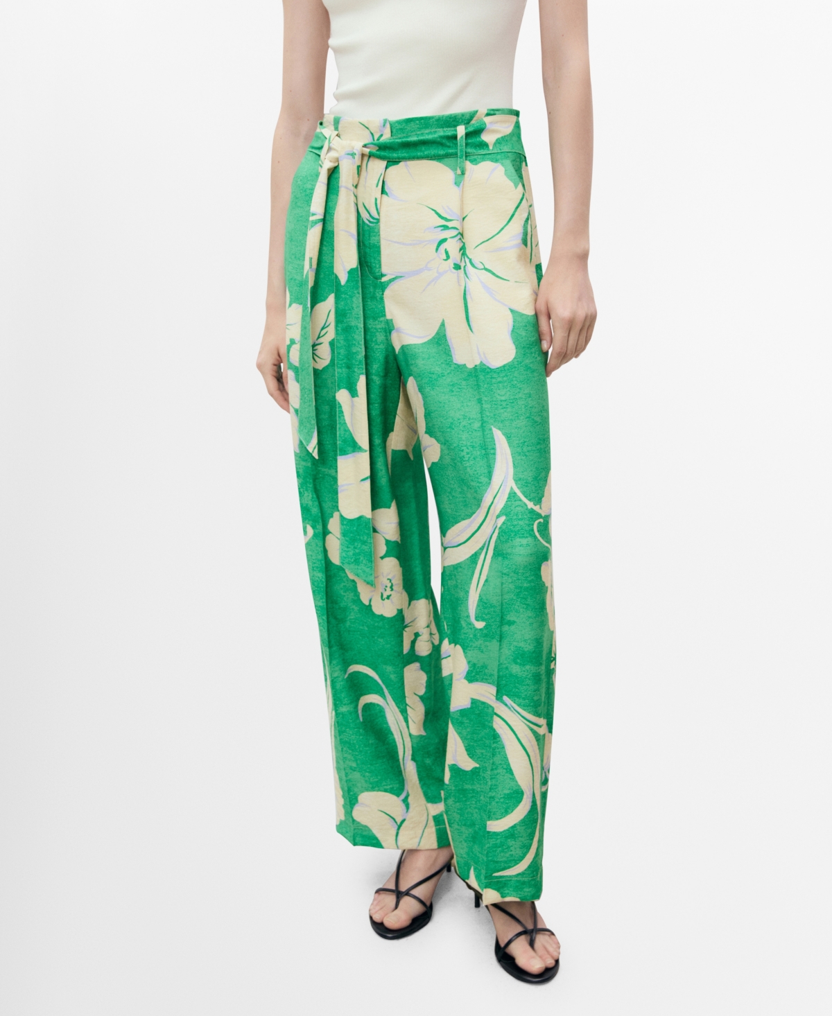 Click here for Mango Womens Belt Printed Pants - Green prices