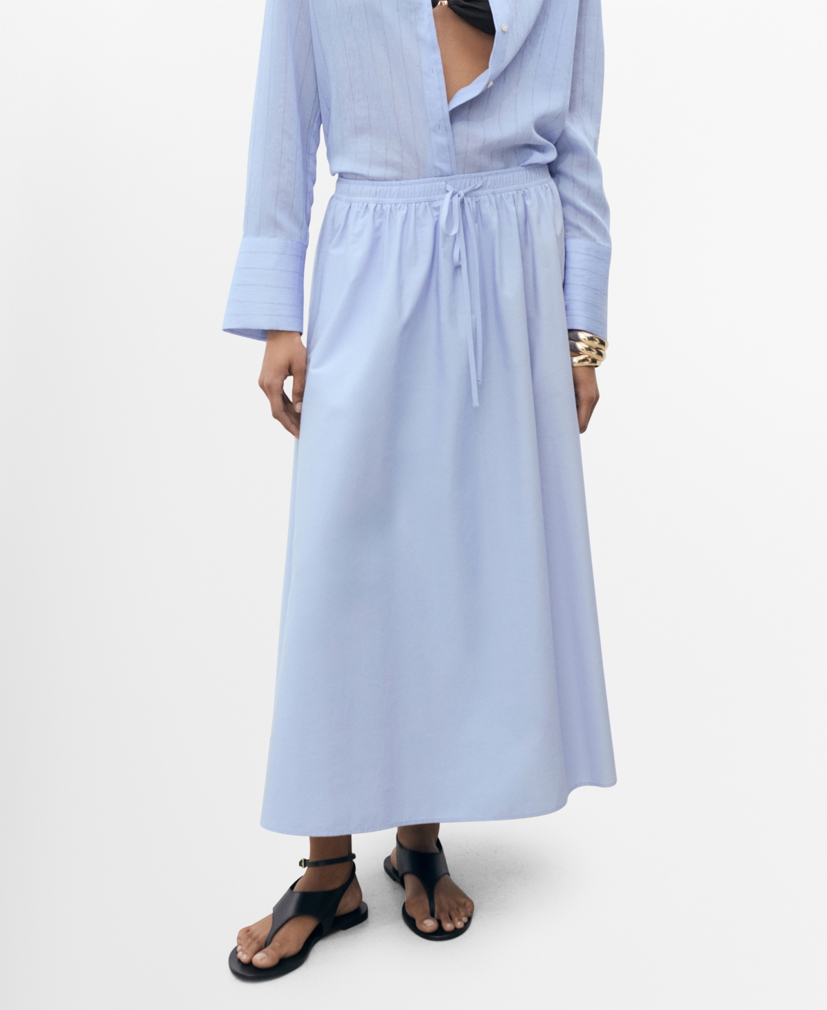Click here for Mango Womens Flared Cotton Skirt - Sky Blue prices