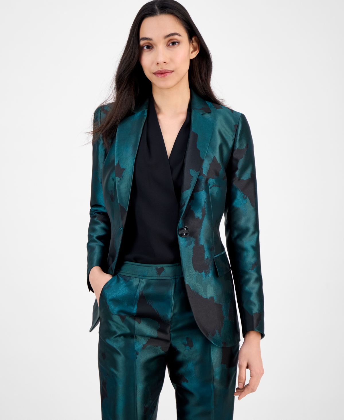 Click here for Anne Klein Womens Jacquard Single-Button-Front Bla... prices