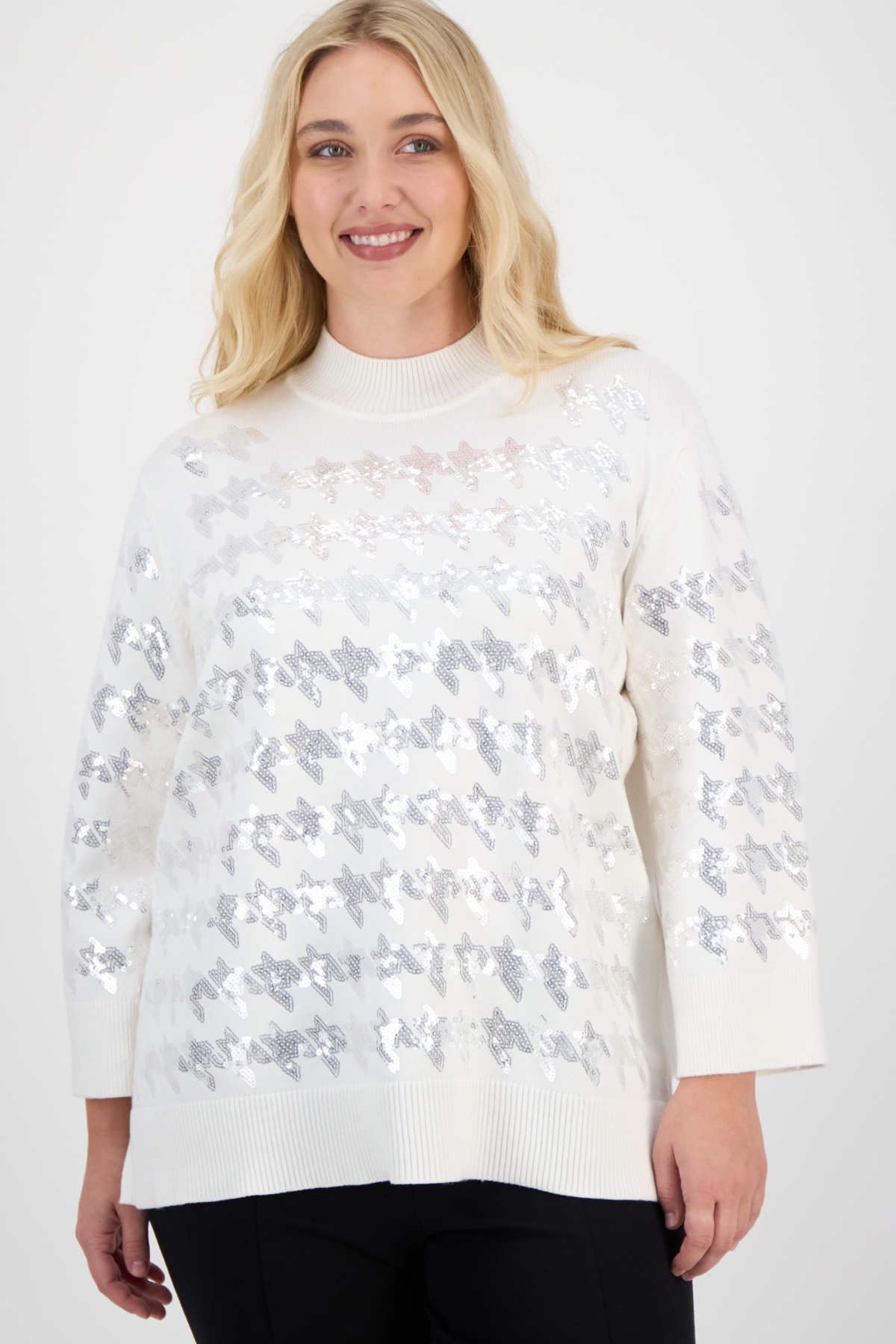 Click here for Anne Klein Womens Houndstooth Sequinned Sweater -... prices