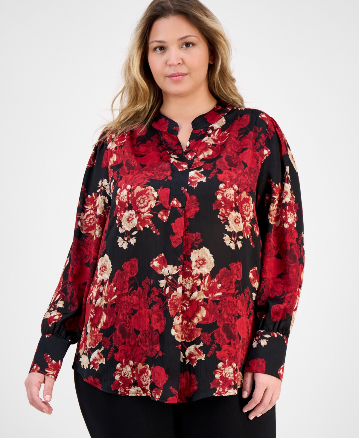 Click here for Anne Klein Plus Size Printed Pleat-Front Split-Nec... prices
