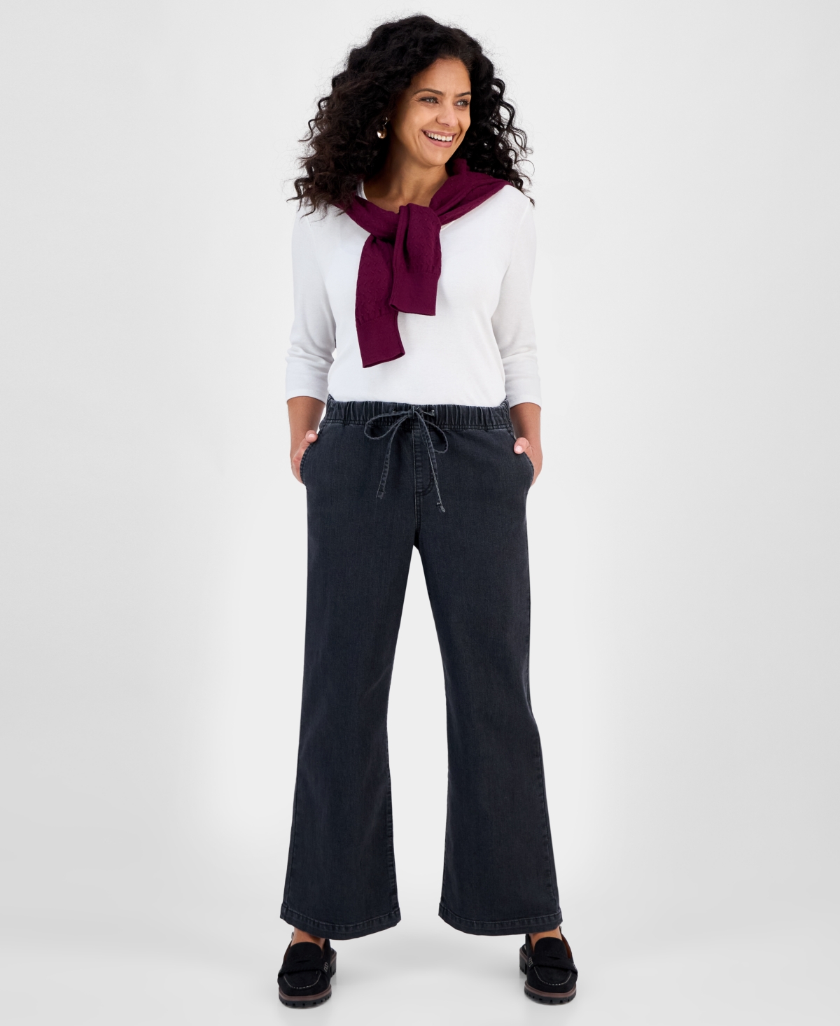 Click here for Style & Co Womens Wide-Leg Pull-On Jeans  Macys Ex... prices