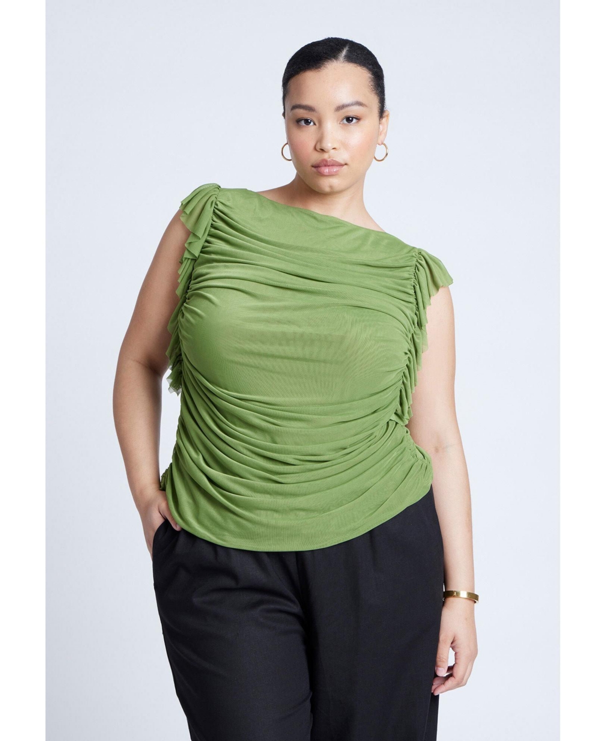 Click here for Eloquii Womens Plus Size Shirred Mesh Top With Sho... prices